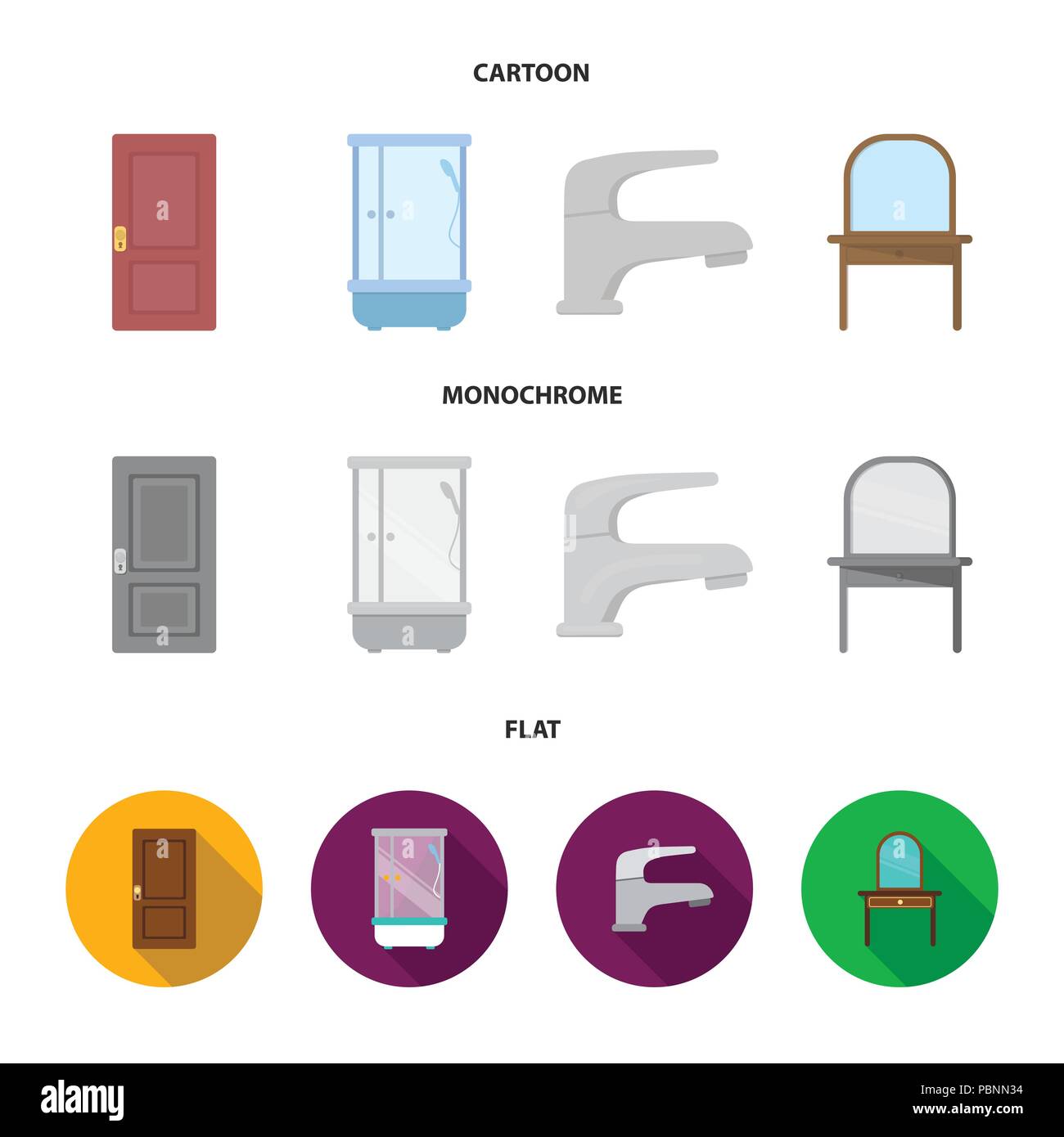 Door, shower cubicle, mirror with drawers, faucet.Furnitureset ...