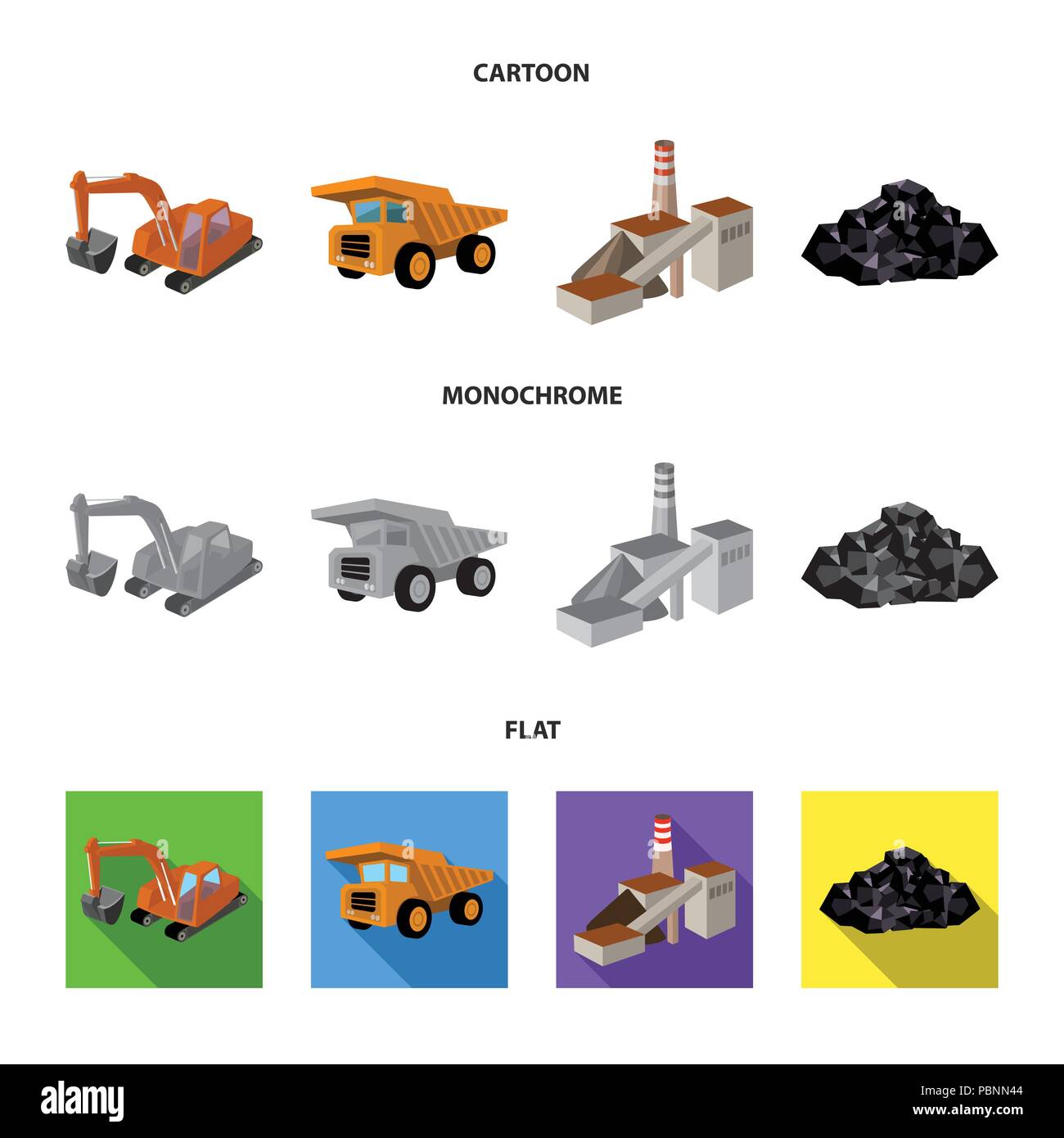 Excavator, dumper, processing plant, minerals and ore.Mining industry ...