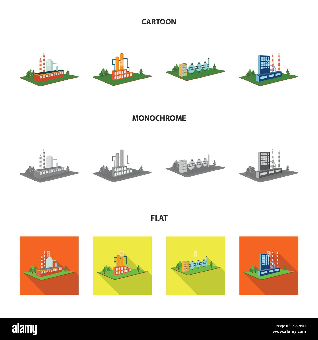 Processing factory,metallurgical plant. Factory and industry set ...