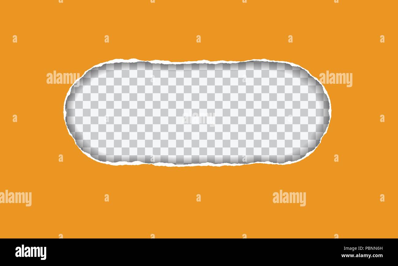 Orange torn paper with oval hole, shadow and transparent background ...