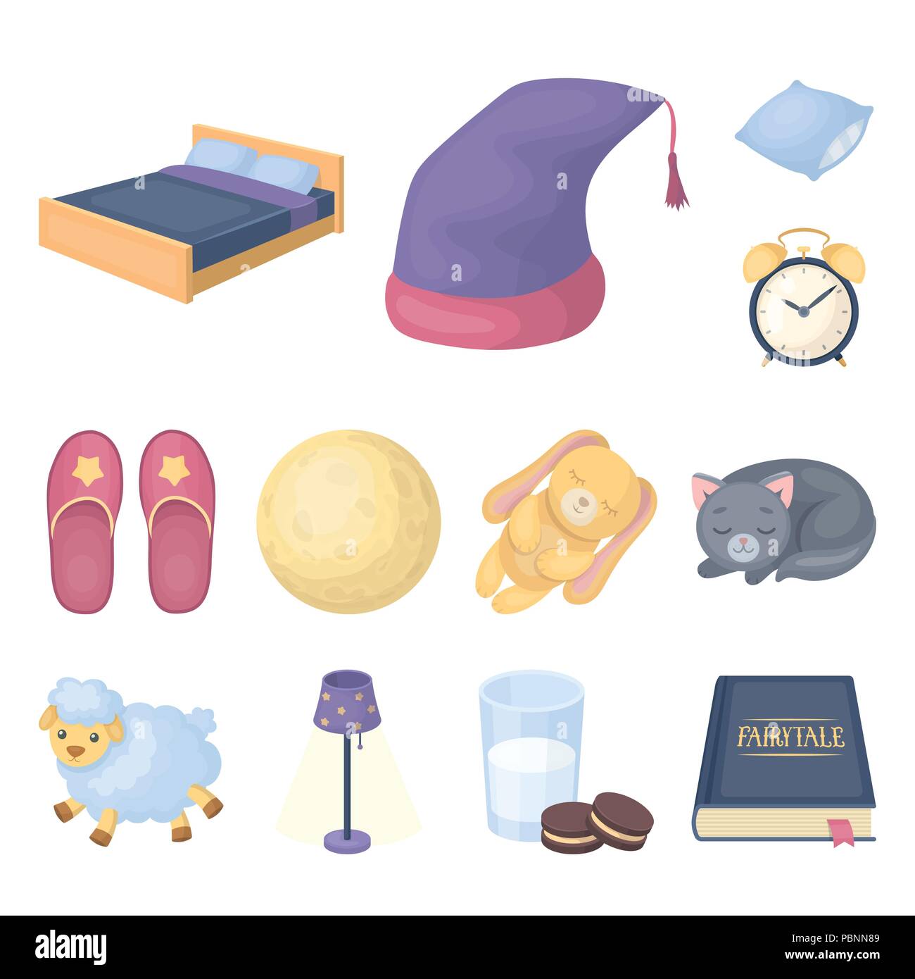 Rest and sleep cartoon icons in set collection for design. Accessories ...