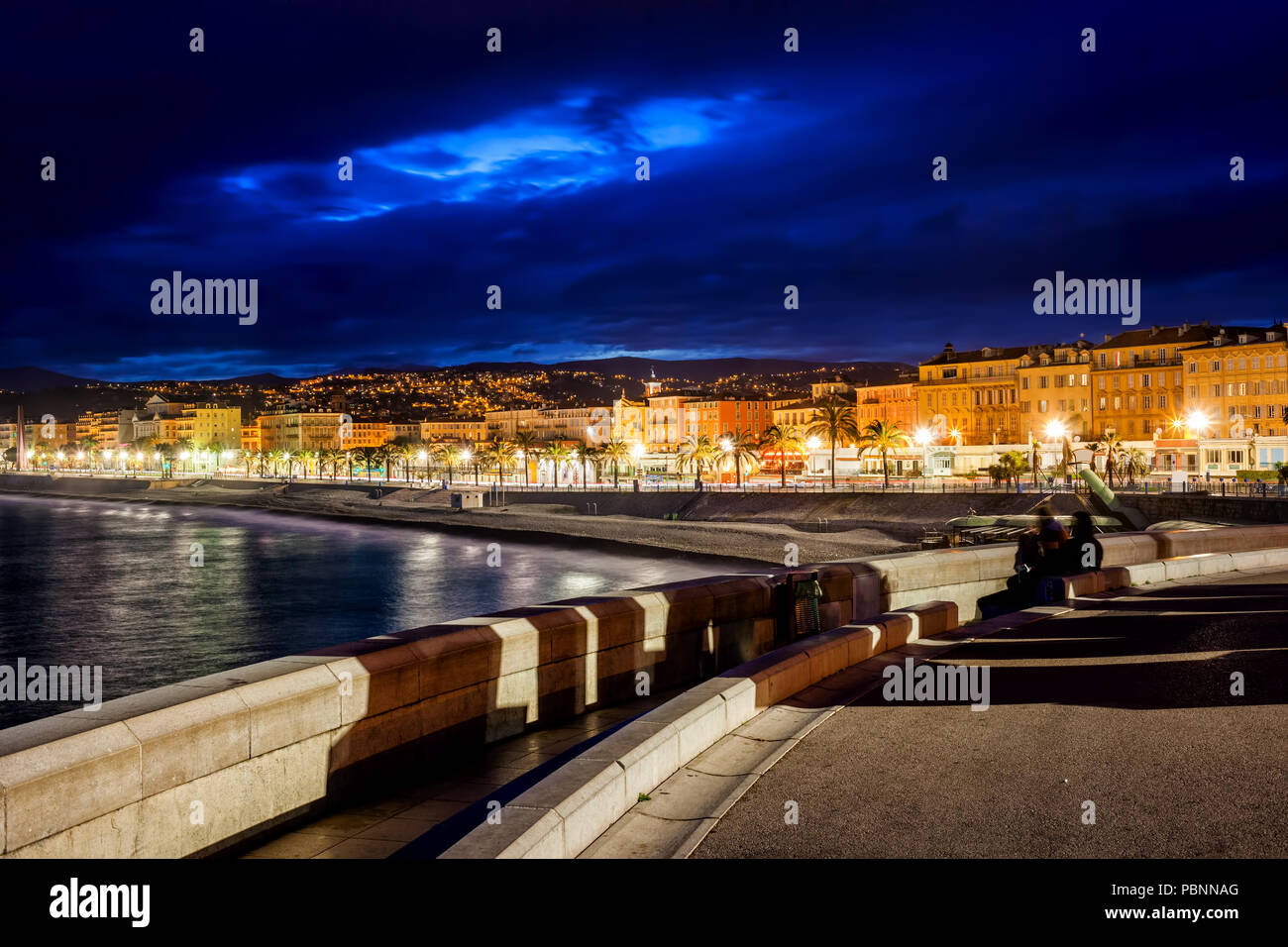 Night city skyline of Nice in France from seaside promenade Stock Photo ...