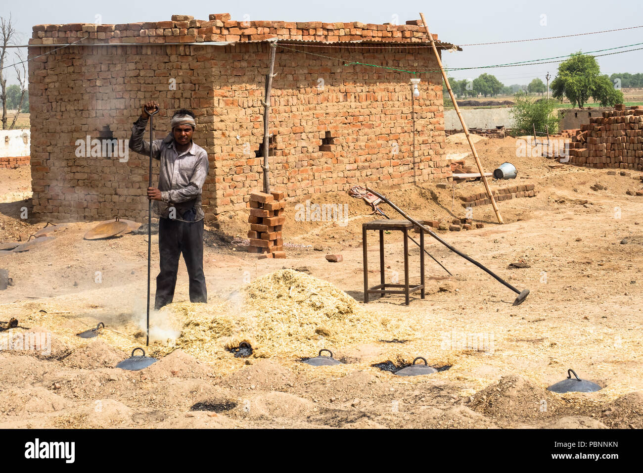 A traditional brickyard in the province of India. Rajastan June 2018 ...