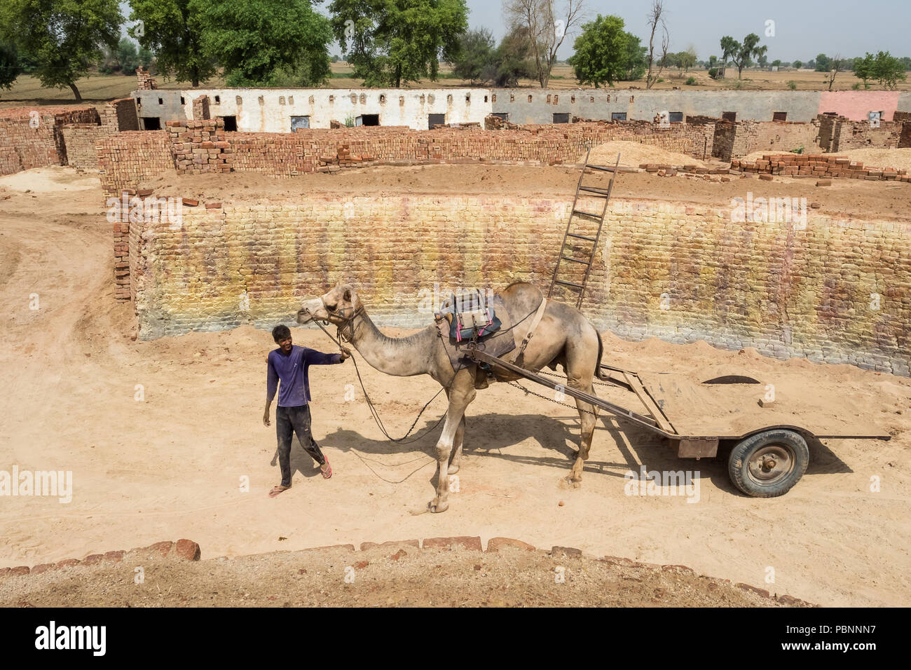 A traditional brickyard in the province of India. Rajastan June 2018 ...