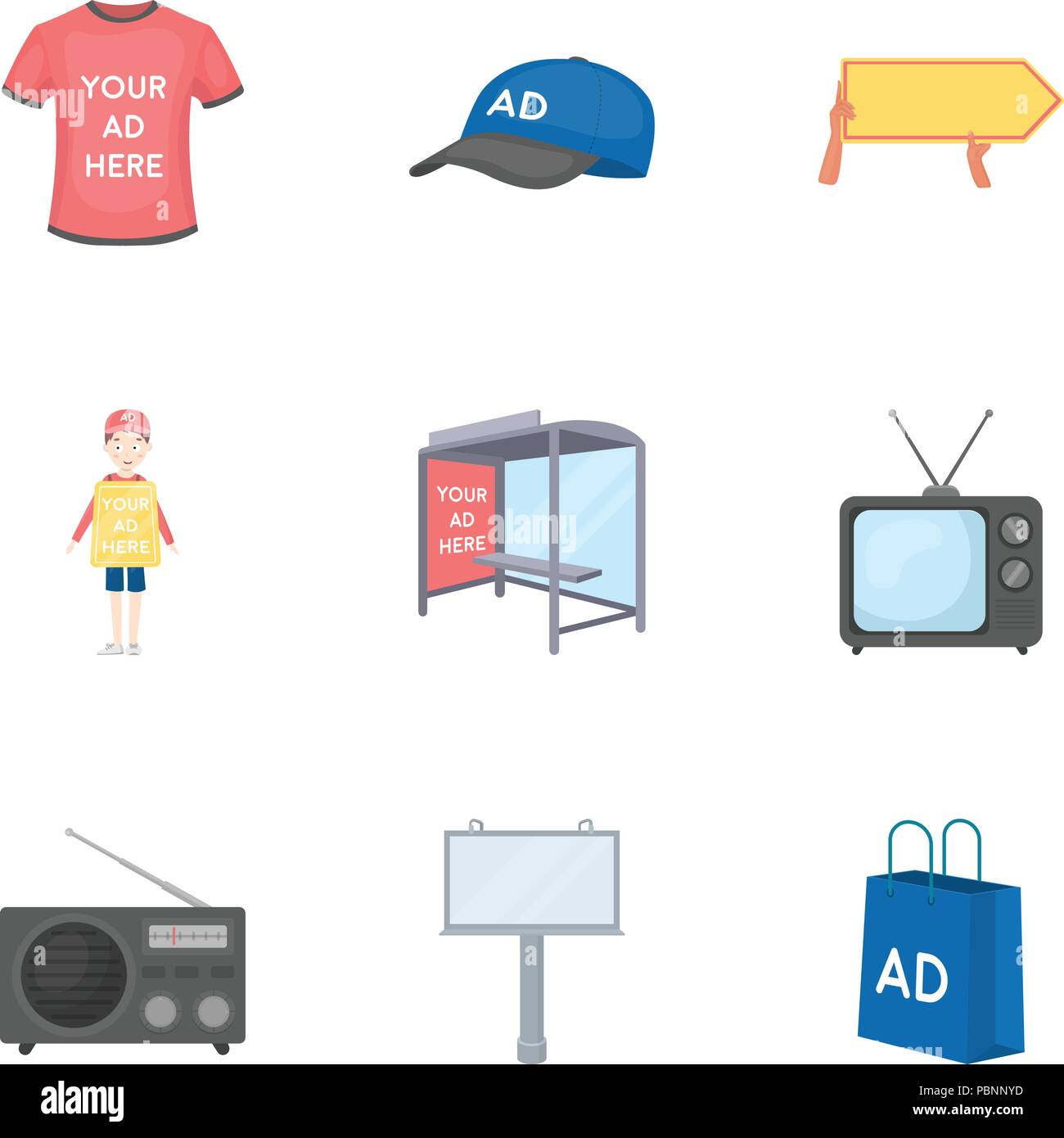 Advertising set icons in cartoon design. Big collection of advertising ...