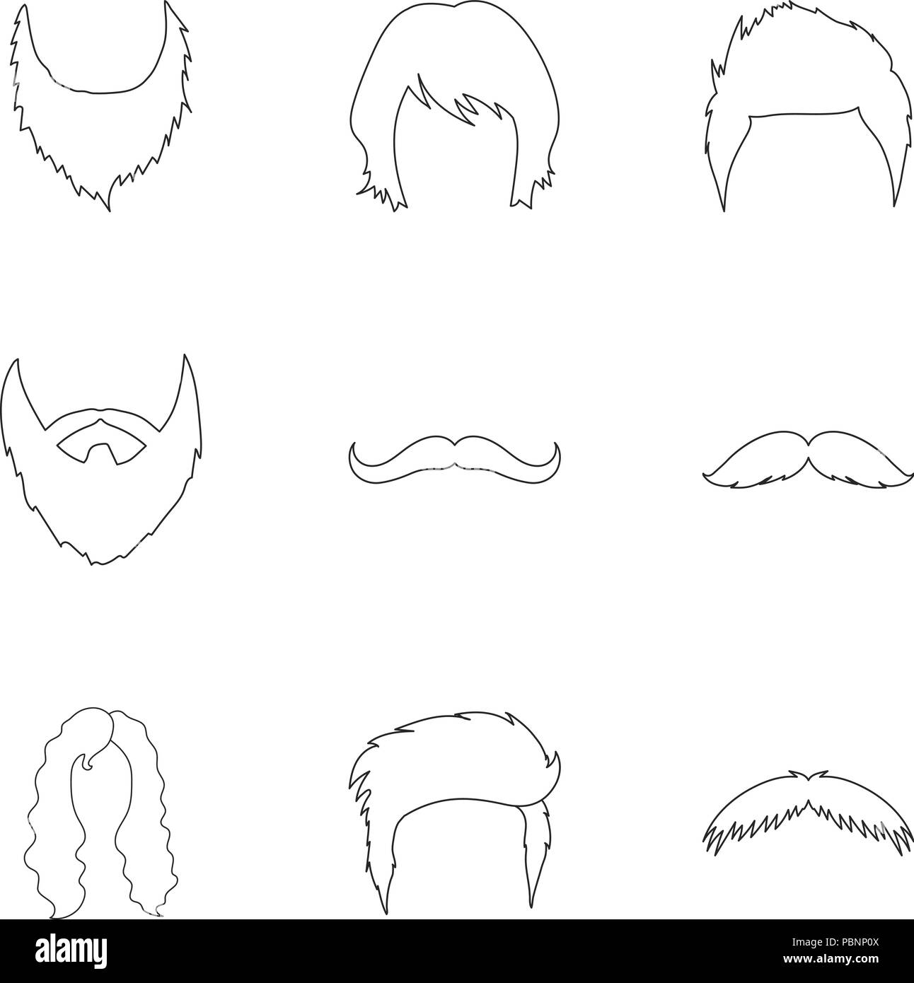 Beard set icons in outline style. Big collection of beard vector symbol ...