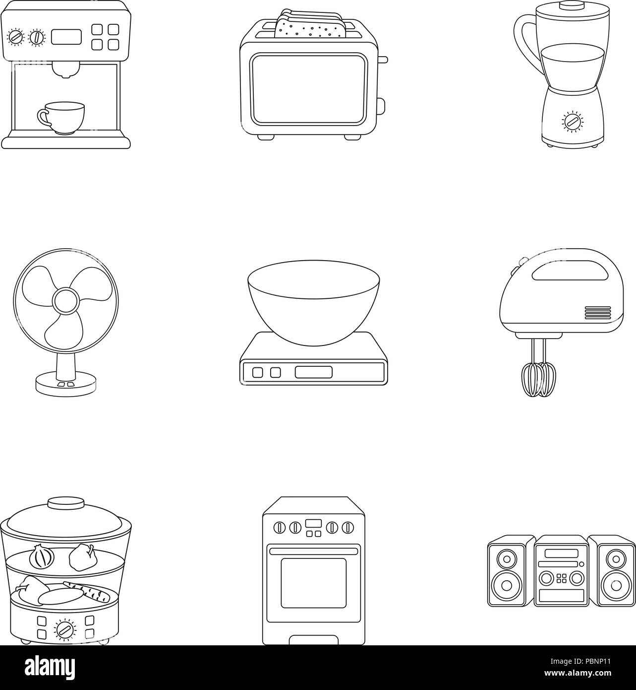Household appliances set icons in outline style. Big collection of ...