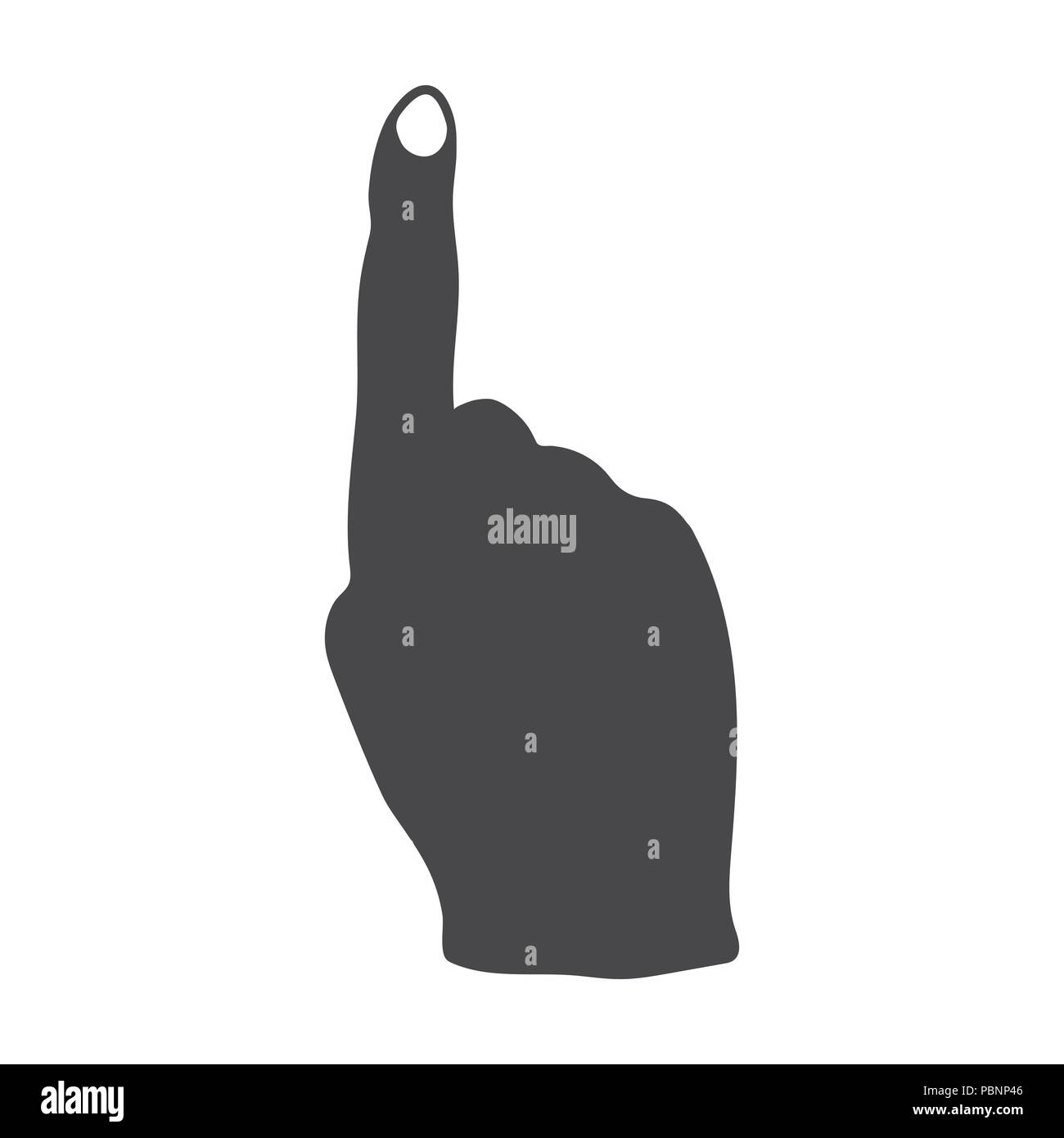 Raised index finger icon in black style isolated on white background. Hand gestures symbol ...
