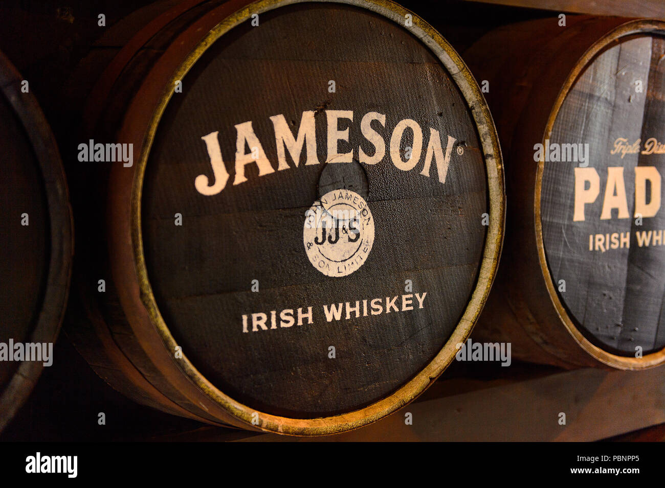 DUBLIN, IRELAND - JULY 12, 2016: Jameson in the Irish whiskey museum in ...