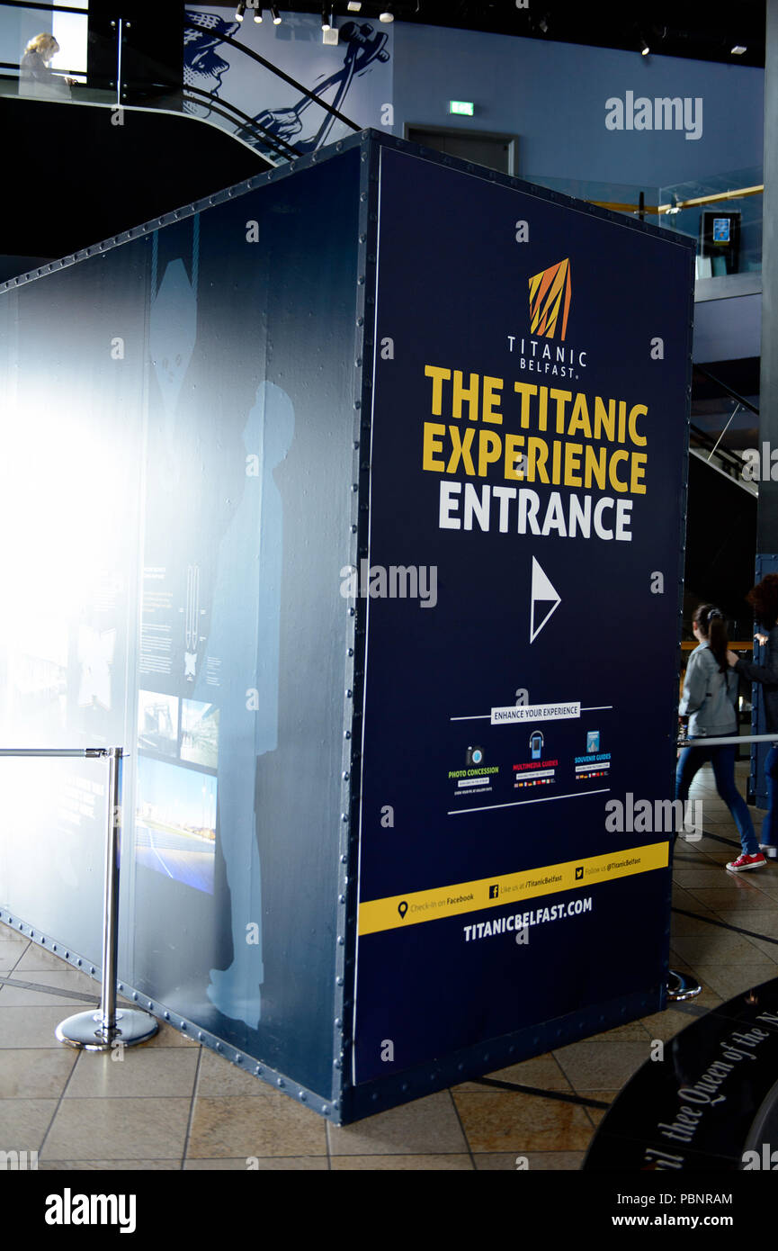 BELFAST, NI - JULY 14, 2016: ENtrance to the Titanic experience at the ...