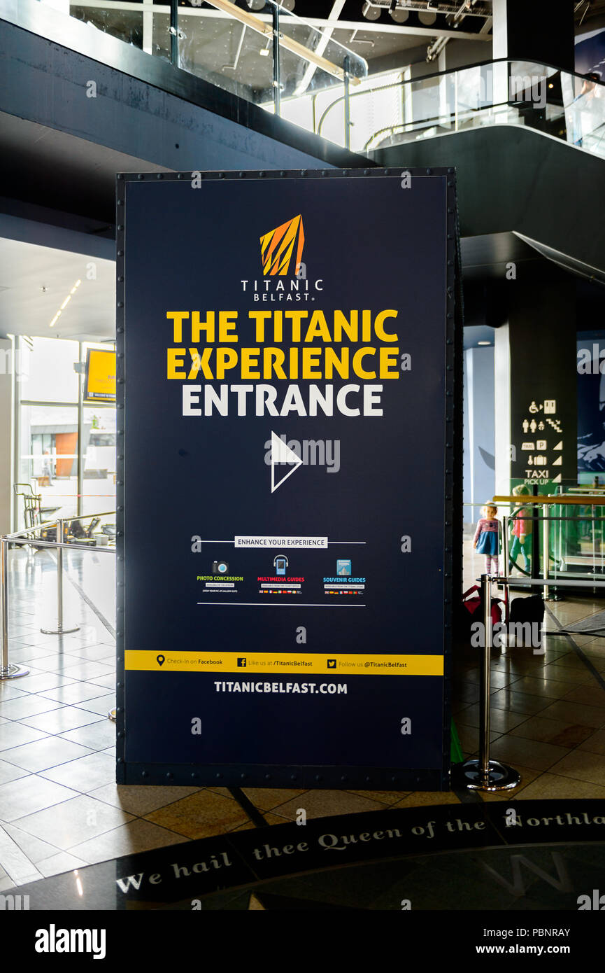 BELFAST, NI - JULY 14, 2016: ENtrance to the Titanic experience at the ...