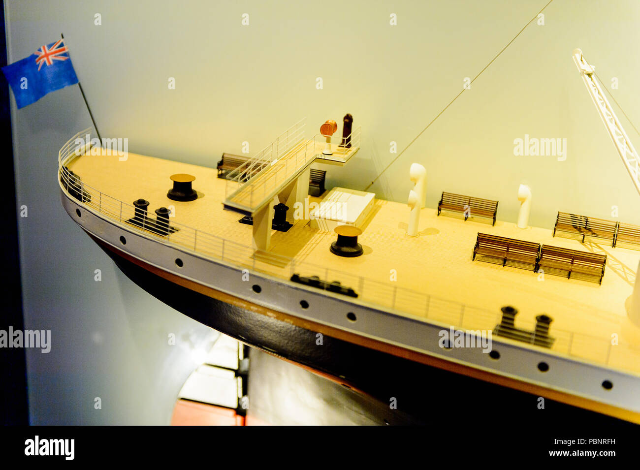 BELFAST, NI - JULY 14, 2016: Close view of the model of Titanic in the ...