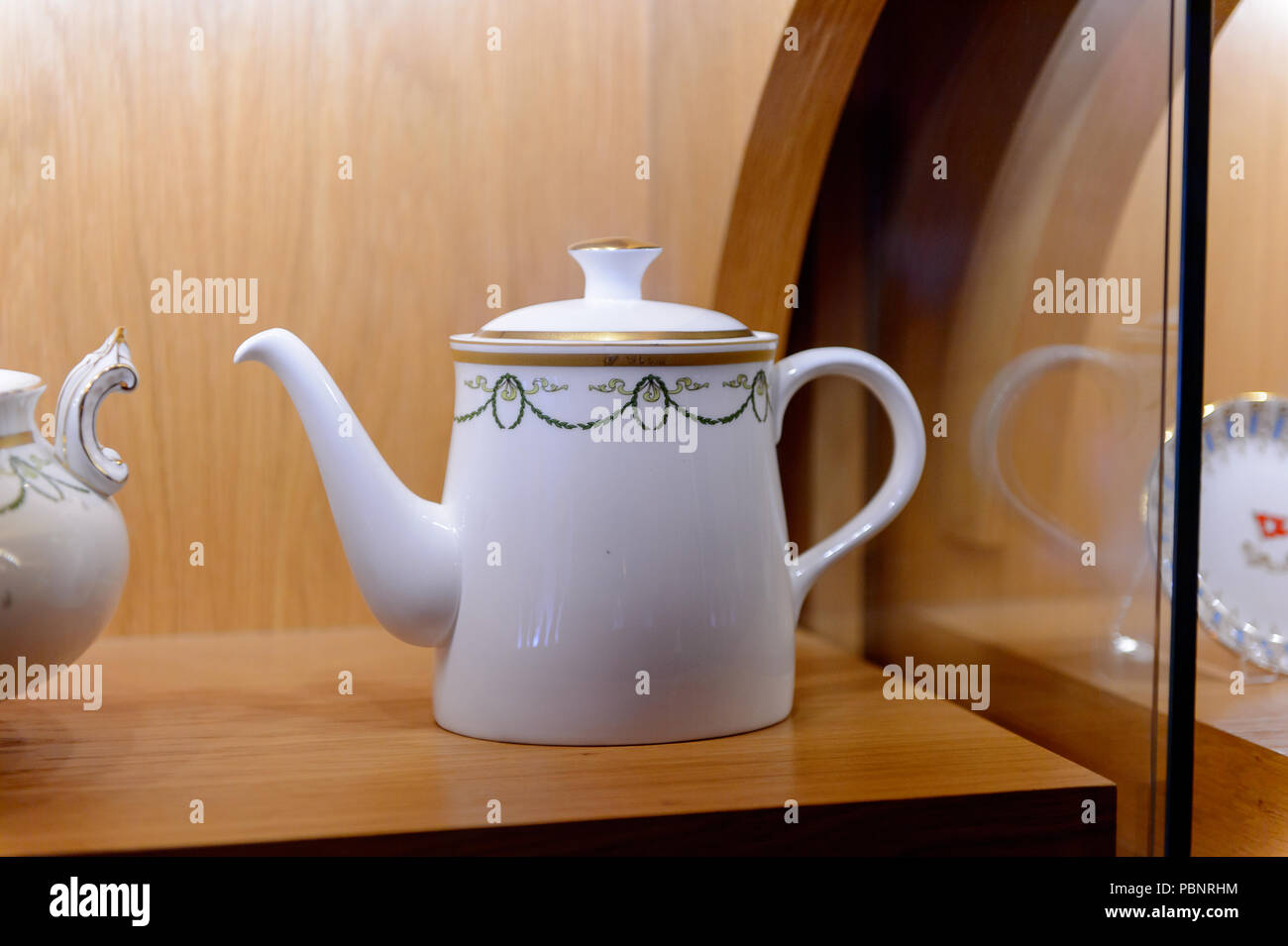 BELFAST, NI - JULY 14, 2016: Dishes of White Star Line company, Titanic ...