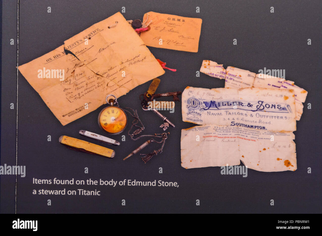 BELFAST, NI - JULY 14, 2016: Documents in the Titanic Belfast, visitor ...