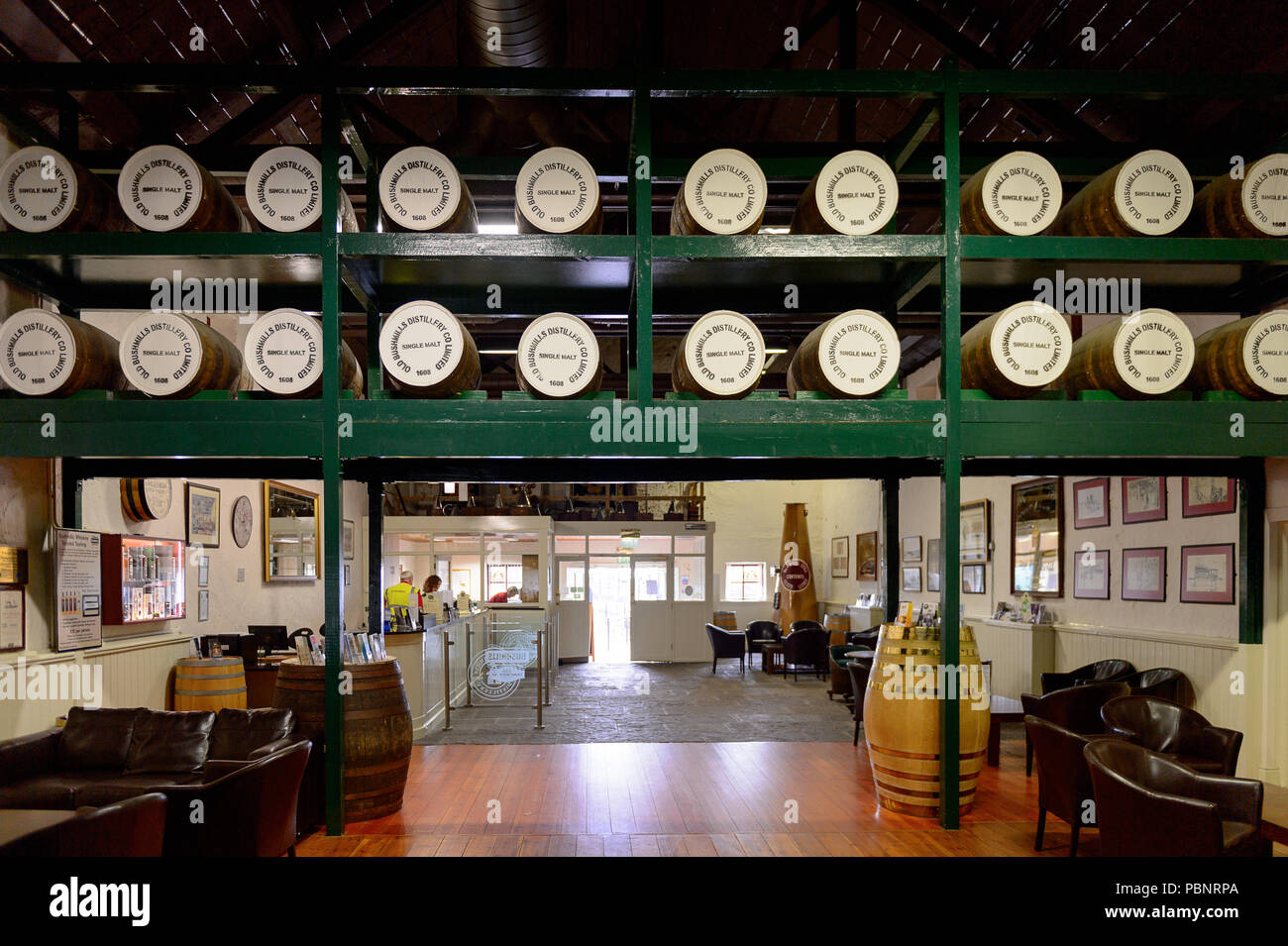 BUSHMILLS, NI - JULY 15, 2016: Interior of the visitor centre of the ...