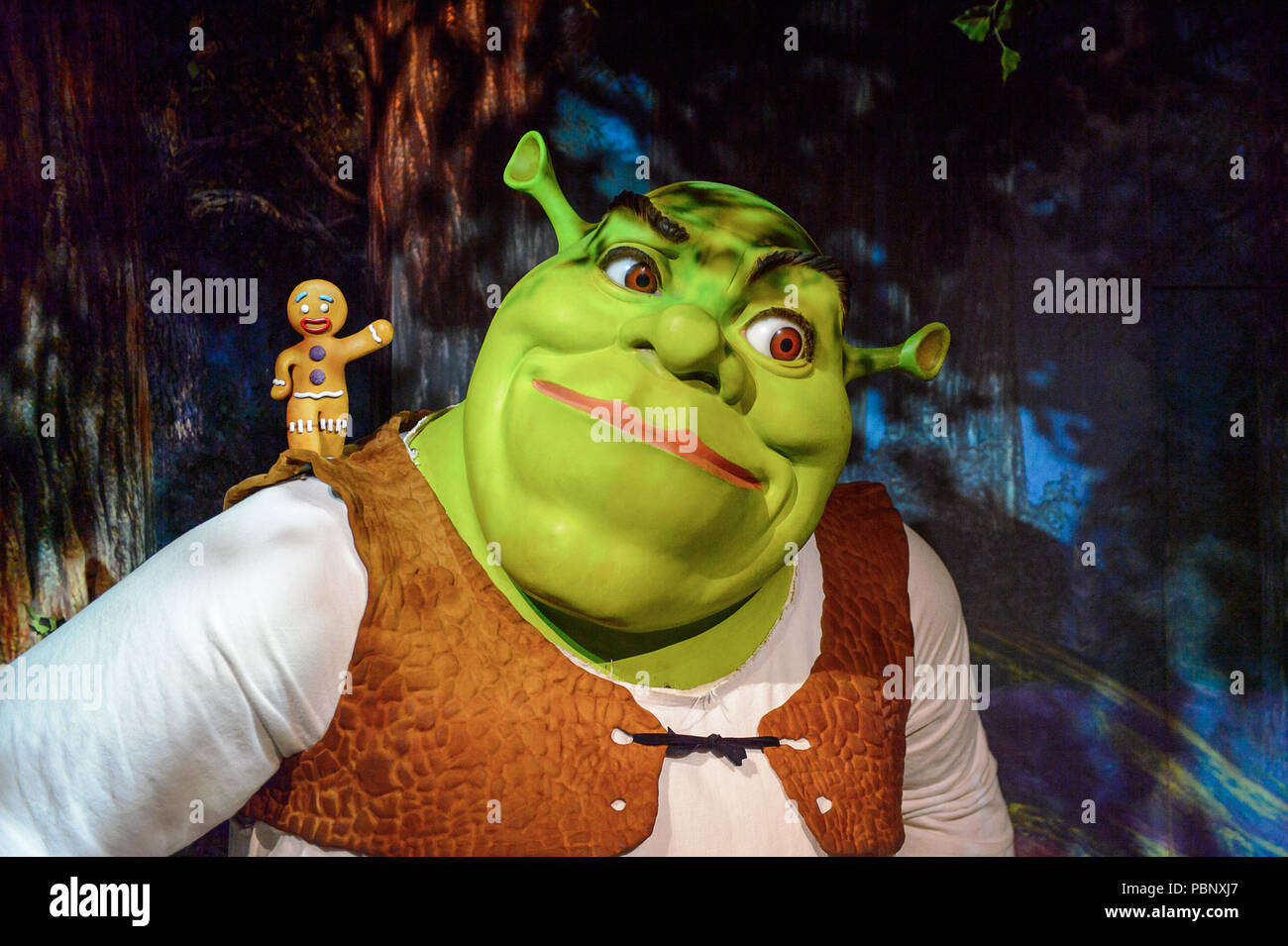 LONDON, ENGLAND - JULY 22, 2016: Shrek at the Madame Tussauds wax ...