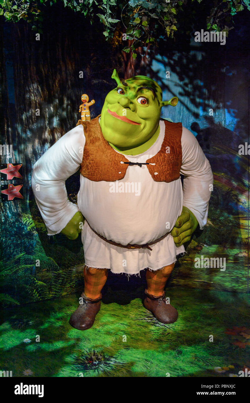 LONDON, ENGLAND - JULY 22, 2016: Shrek at the Madame Tussauds wax ...