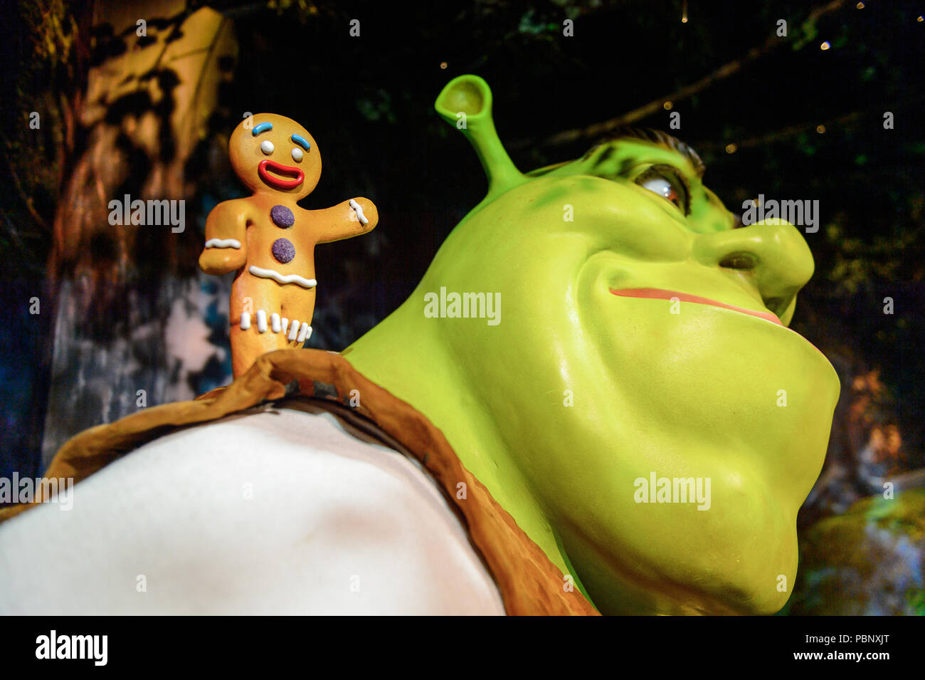 LONDON, ENGLAND - JULY 22, 2016: Shrek at the Madame Tussauds wax ...