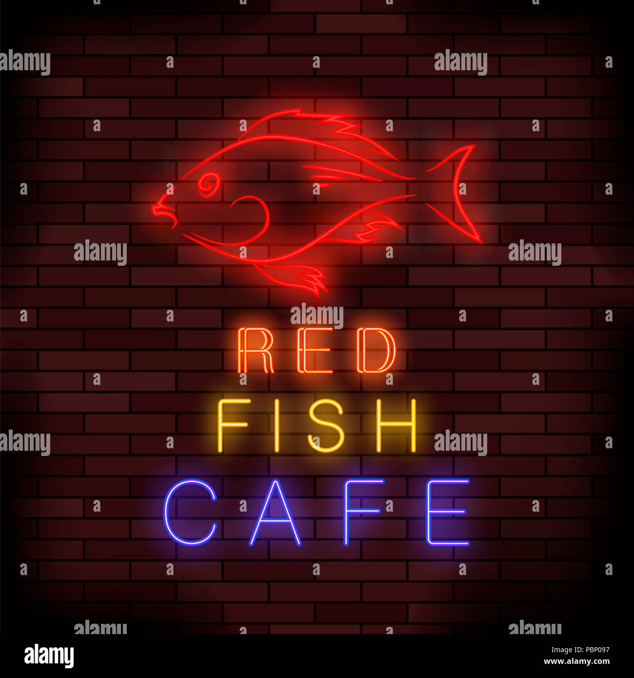 Colorful Neon Fish Food Sign Stock Photo - Alamy