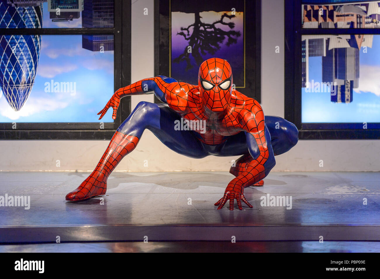 LONDON, ENGLAND - JULY 22, 2016: Spiderman at the Madame Tussauds wax ...