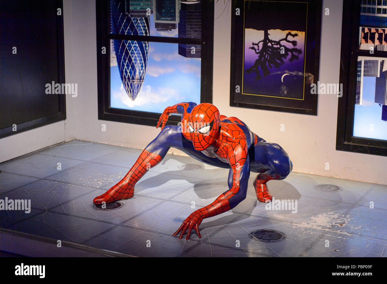 LONDON, ENGLAND - JULY 22, 2016: Spiderman at the Madame Tussauds wax ...