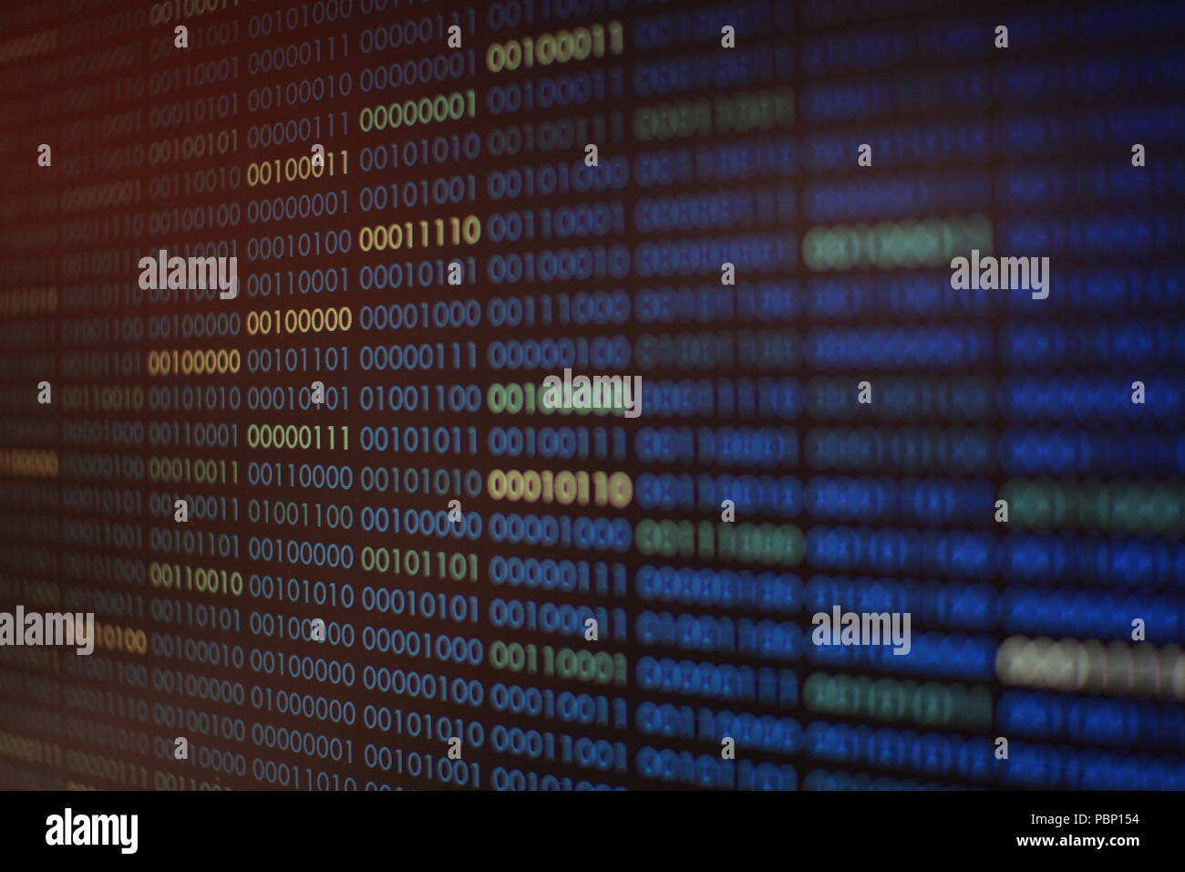 Blue Binary Code Blocks Of Binary Data Blockchain Concept Blue Background With Computer