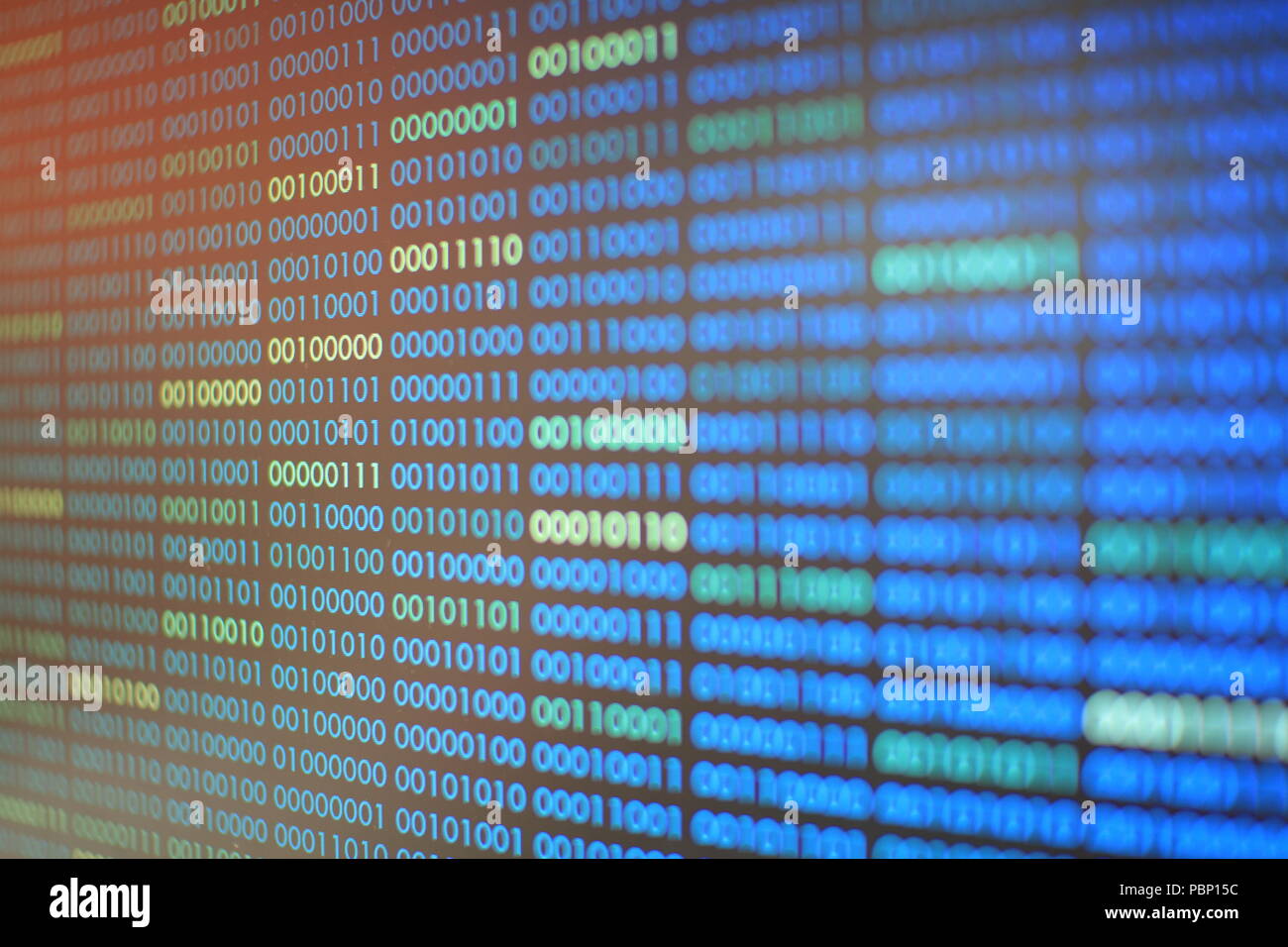 Blue Binary Code Blocks Of Binary Data Blockchain Concept Blue Background With Computer