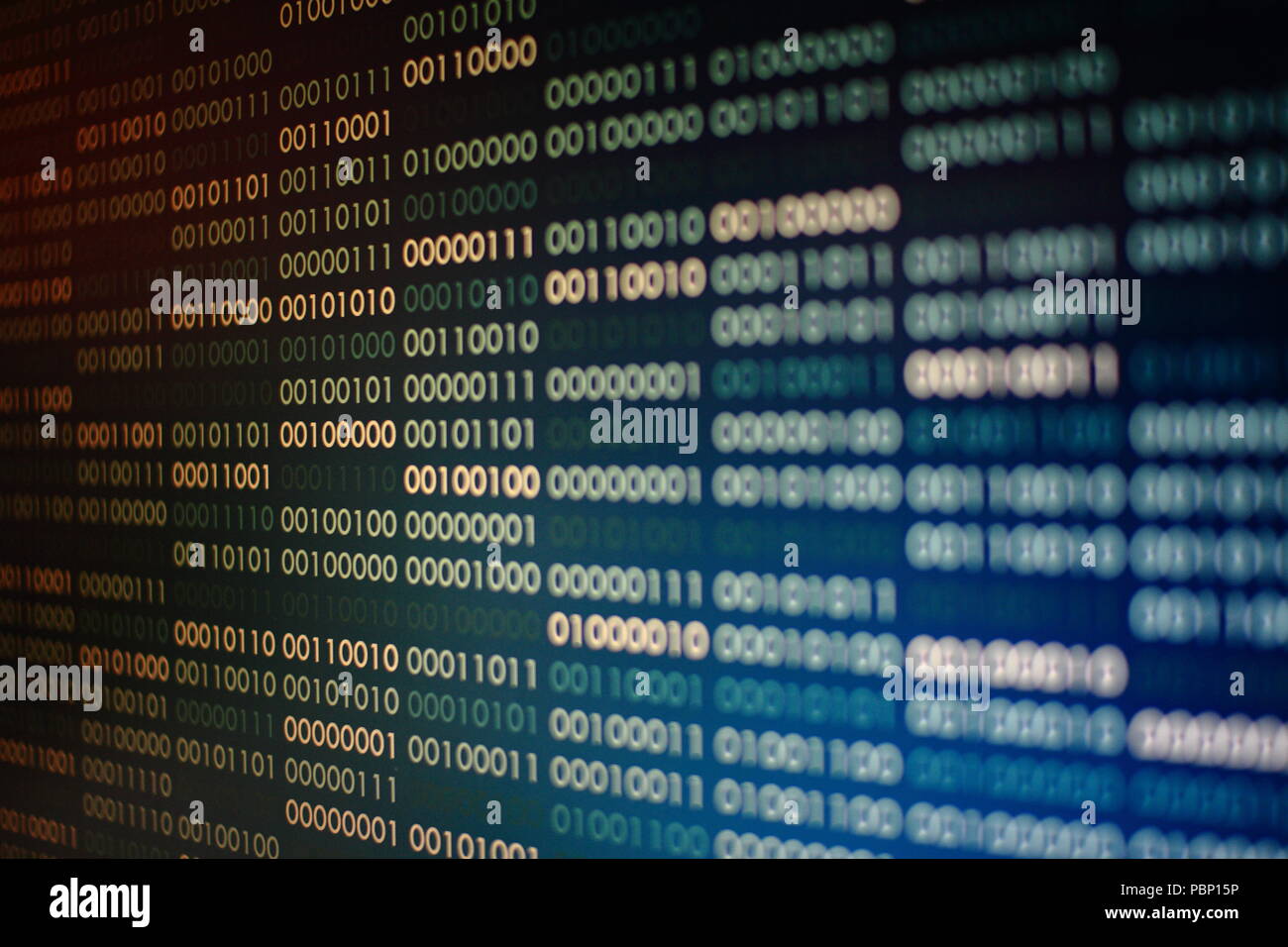 Blue Binary Code Blocks Of Binary Data Blockchain Concept Blue Background With Computer