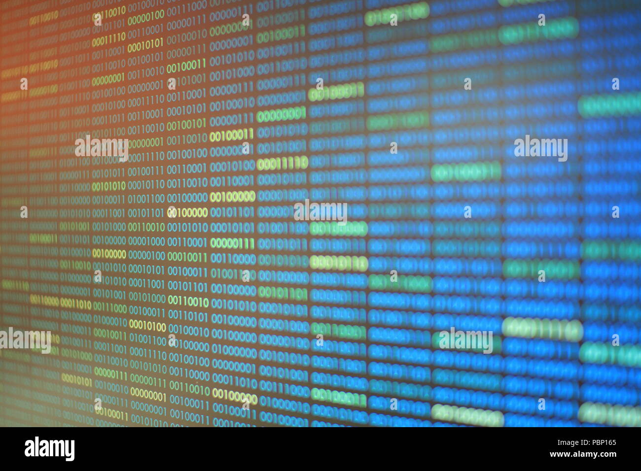 Blue Binary Code Blocks Of Binary Data Blockchain Concept Blue Background With Computer