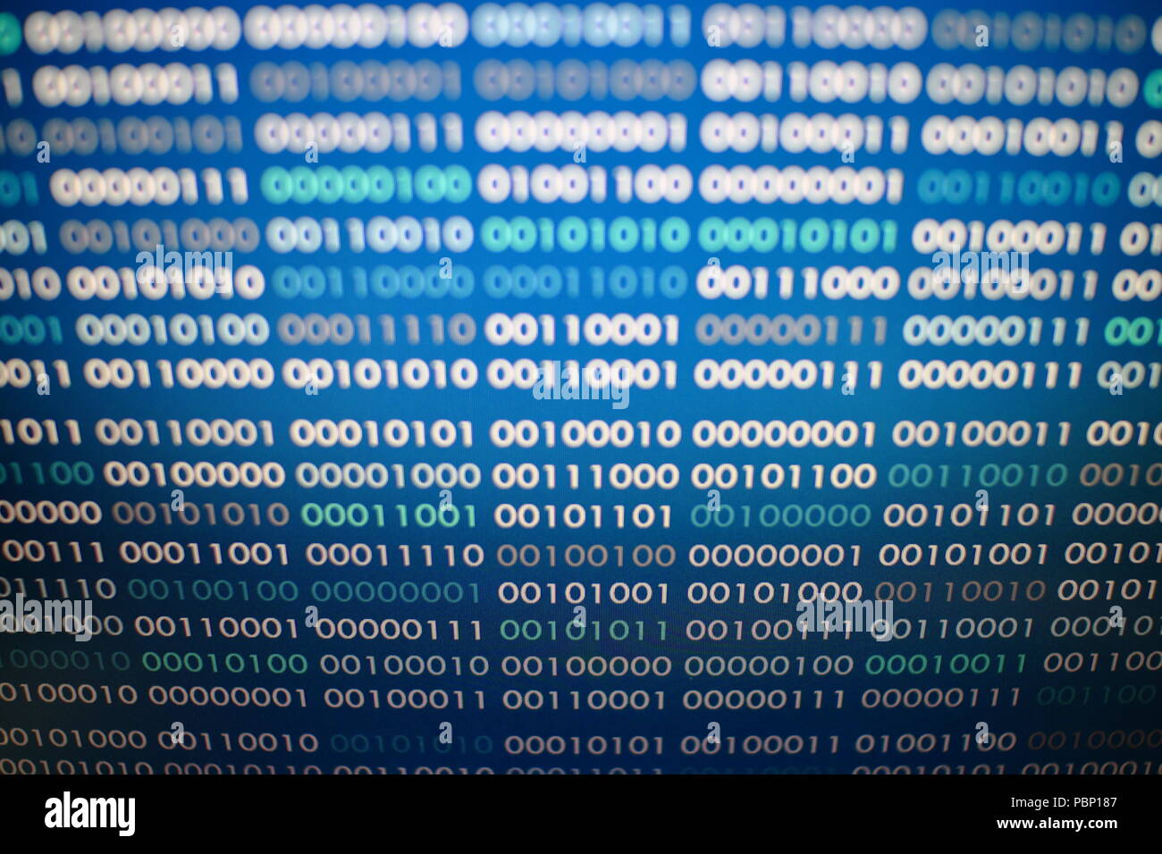 Blue Binary Code Blocks Of Binary Data Blockchain Concept Blue Background With Computer