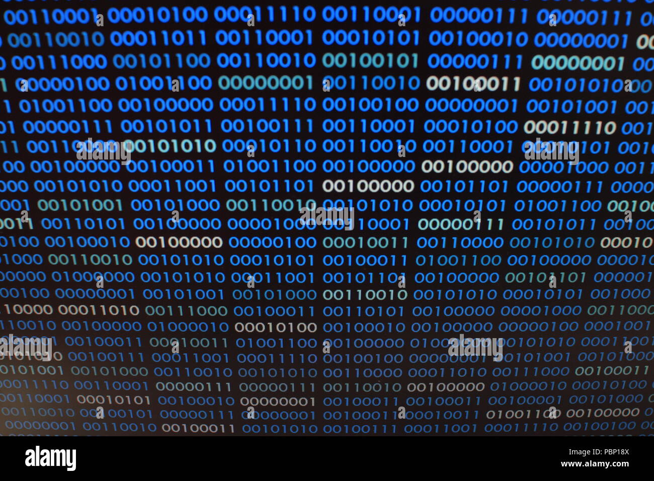 Blue Binary Code Blocks Of Binary Data Blockchain Concept Blue Background With Computer