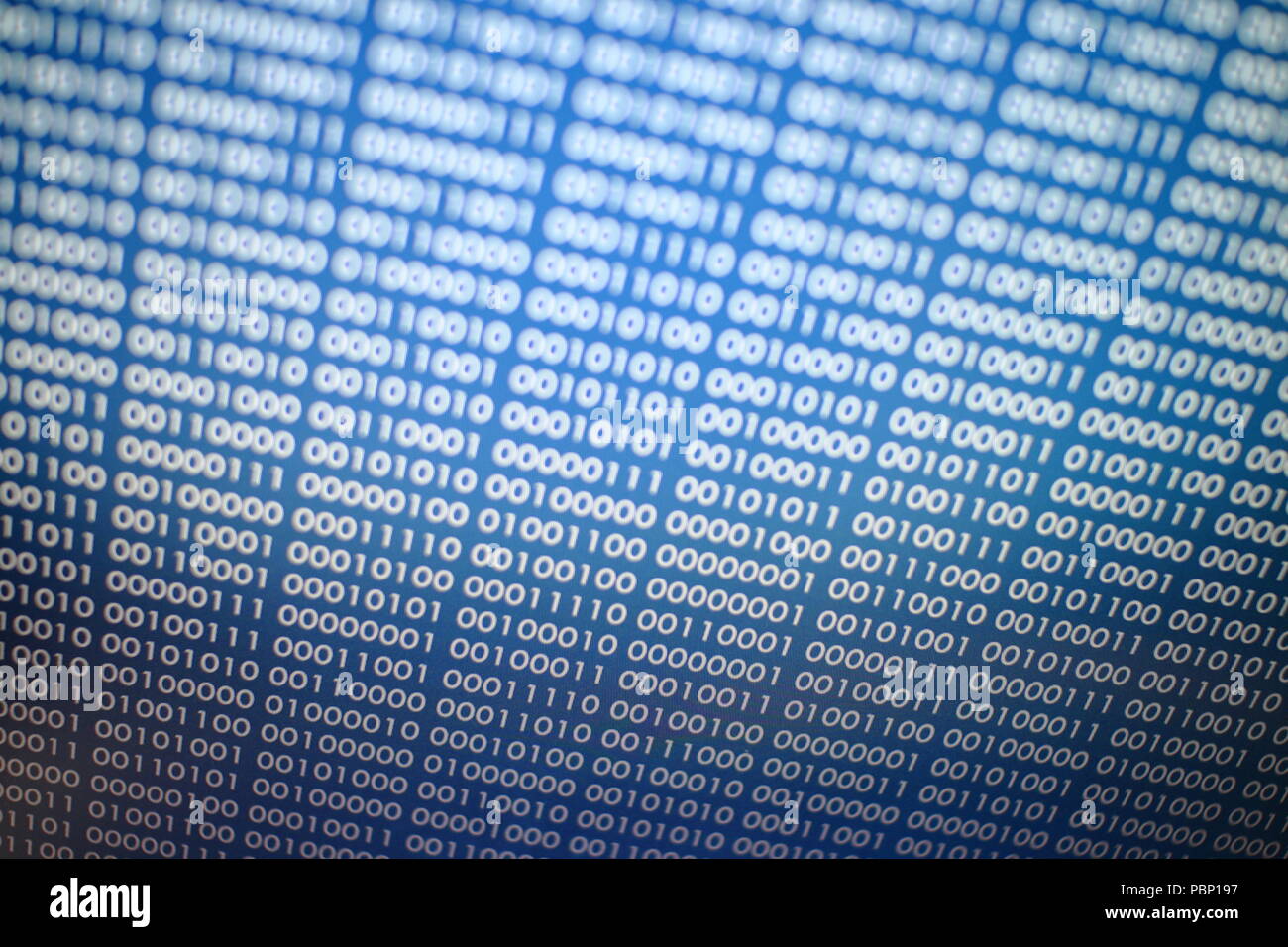 Blue Binary Code Blocks Of Binary Data Blockchain Concept Blue Background With Computer