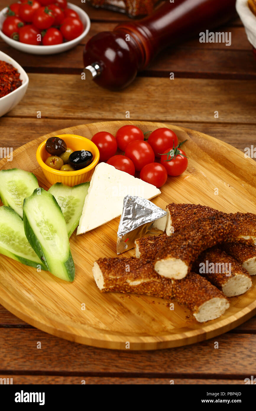 Turkish breakfast with simit bagel Stock Photo - Alamy