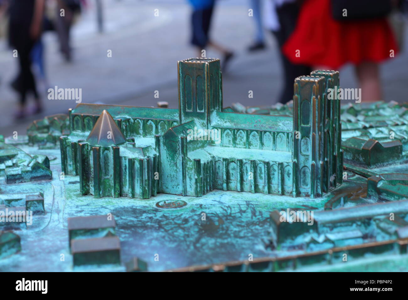 A miniature bronze model of York Minster just outside the main entrance ...