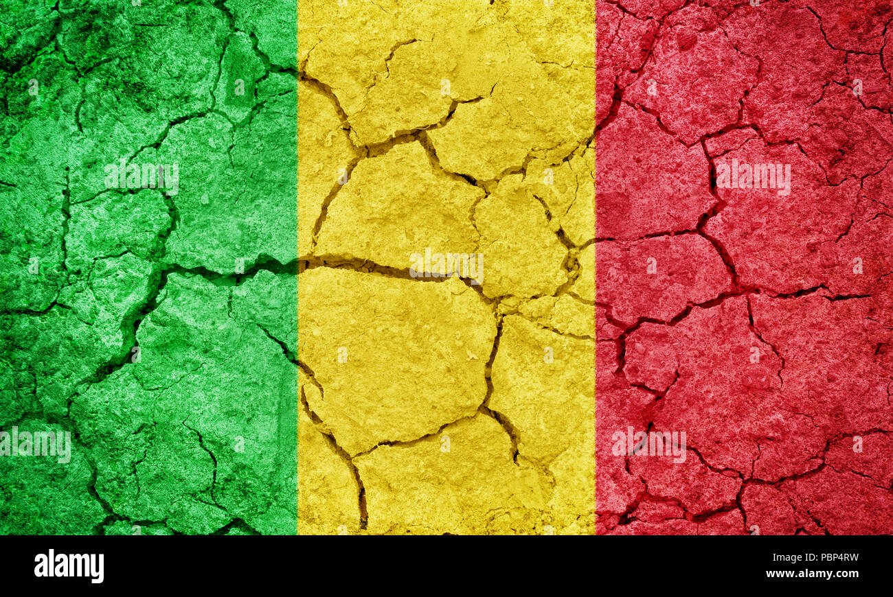 Republic of Mali flag on dry earth ground texture background Stock ...