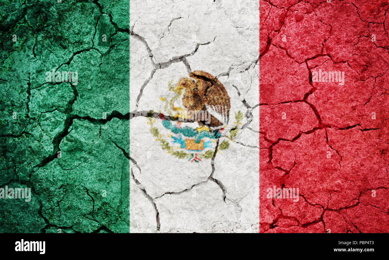United Mexican States flag on dry earth ground texture background Stock ...