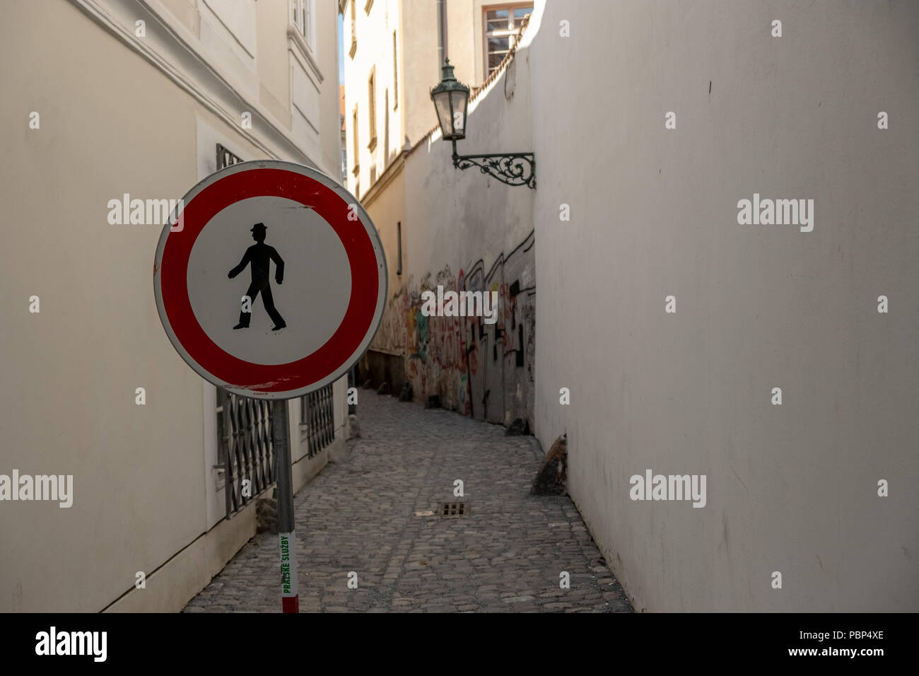 Blocked alley in Prague, Czech Republic with no access and warning ...
