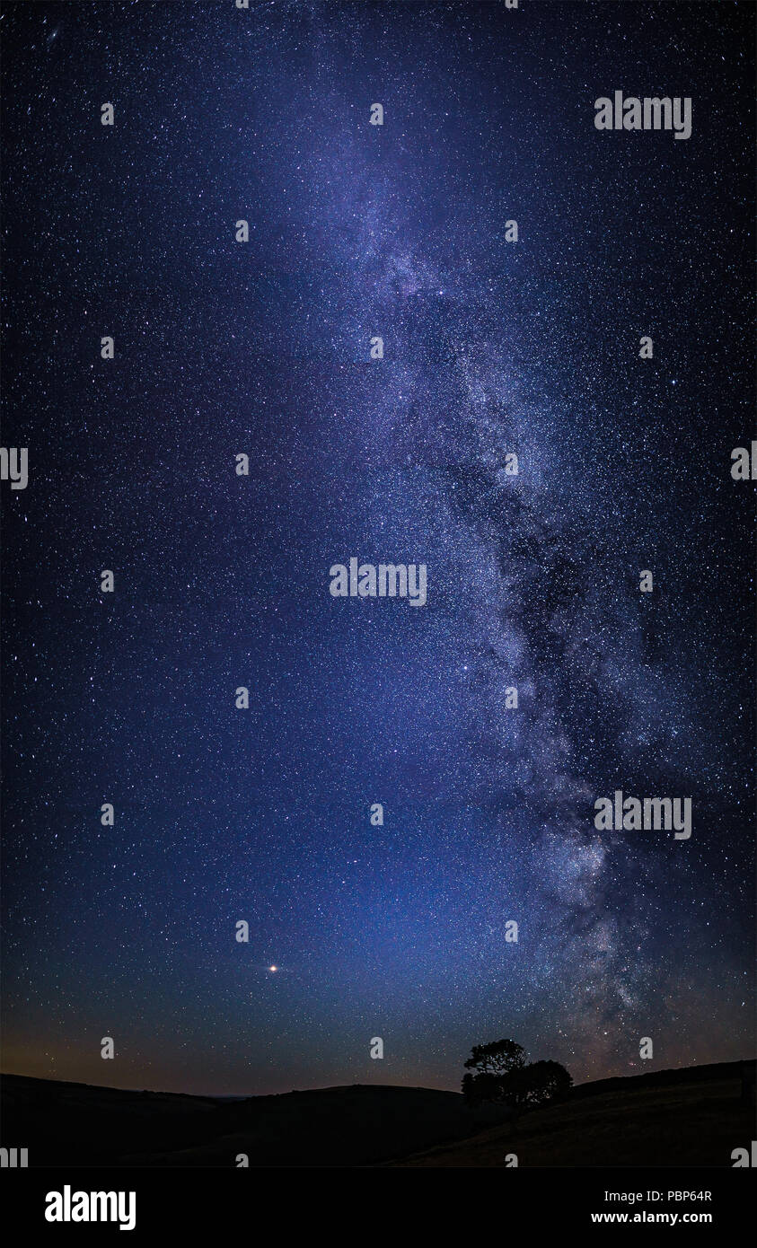 Long summer exposure, Milky Way, vertical panorama, Exmoor, Devon, UK ...