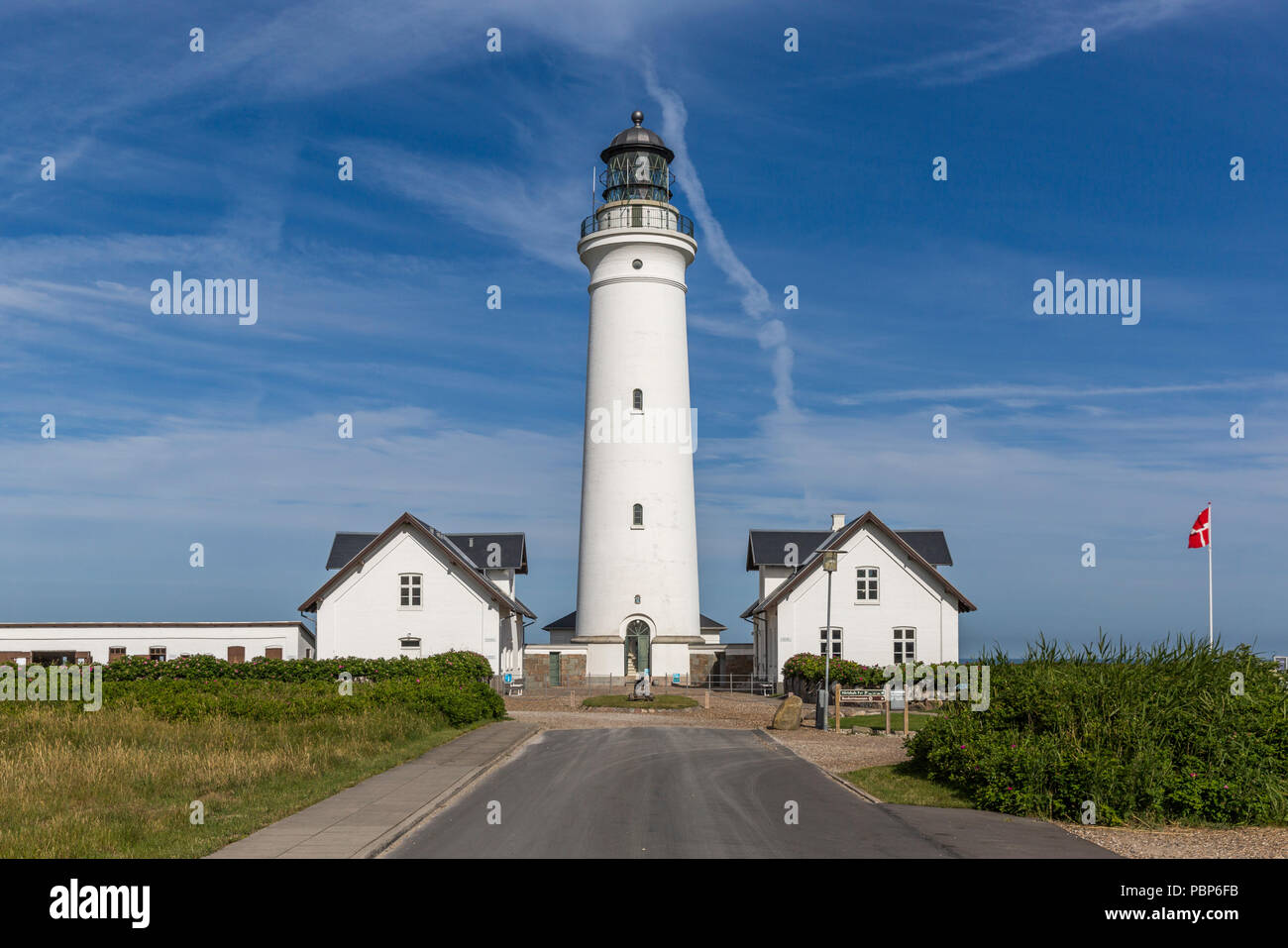 Historical Hirtshals lighthouse on the coast of Skagerrak Stock Photo ...