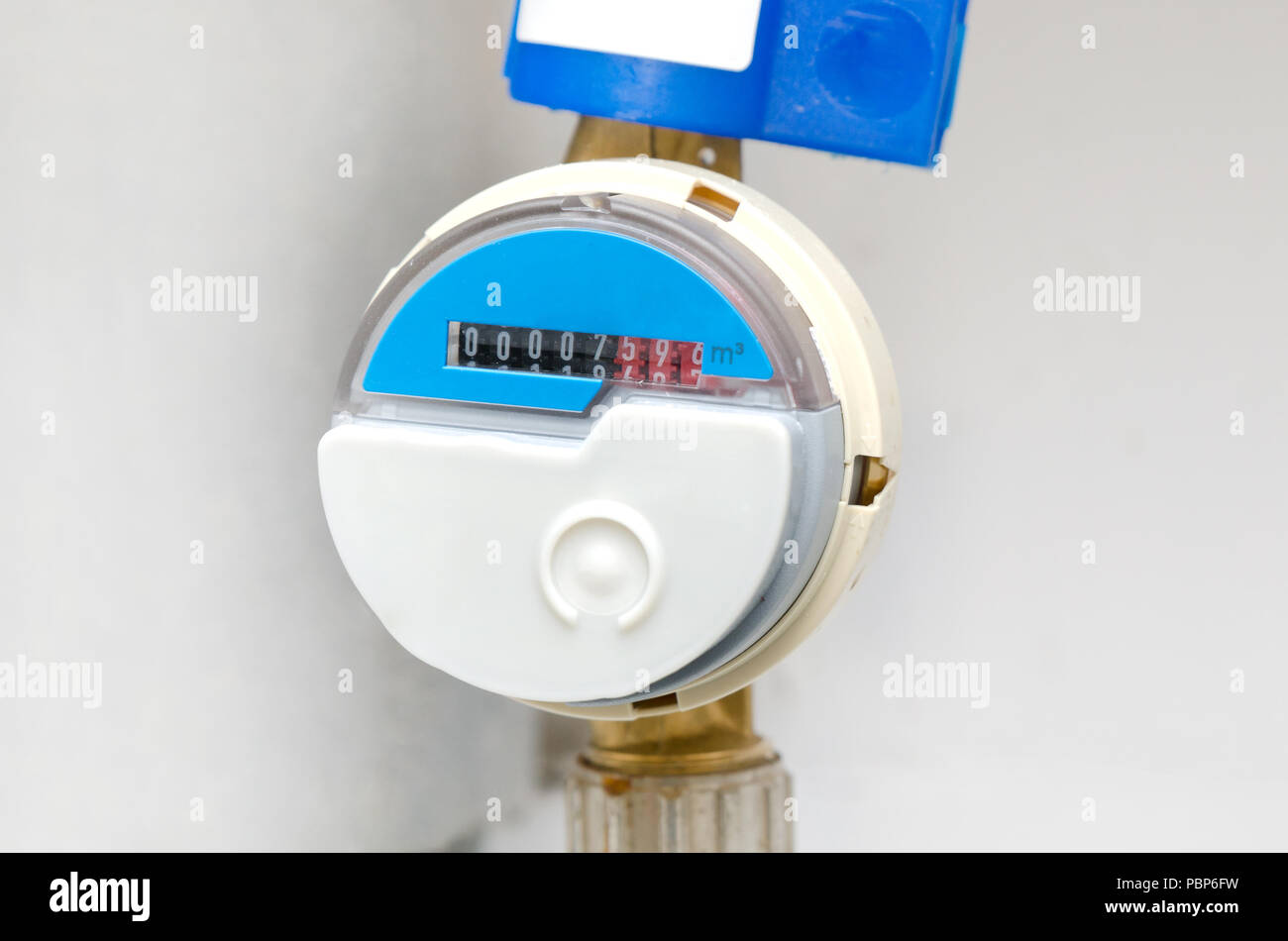 Blue modern radio wireless water counter meter close up Stock Photo - Alamy