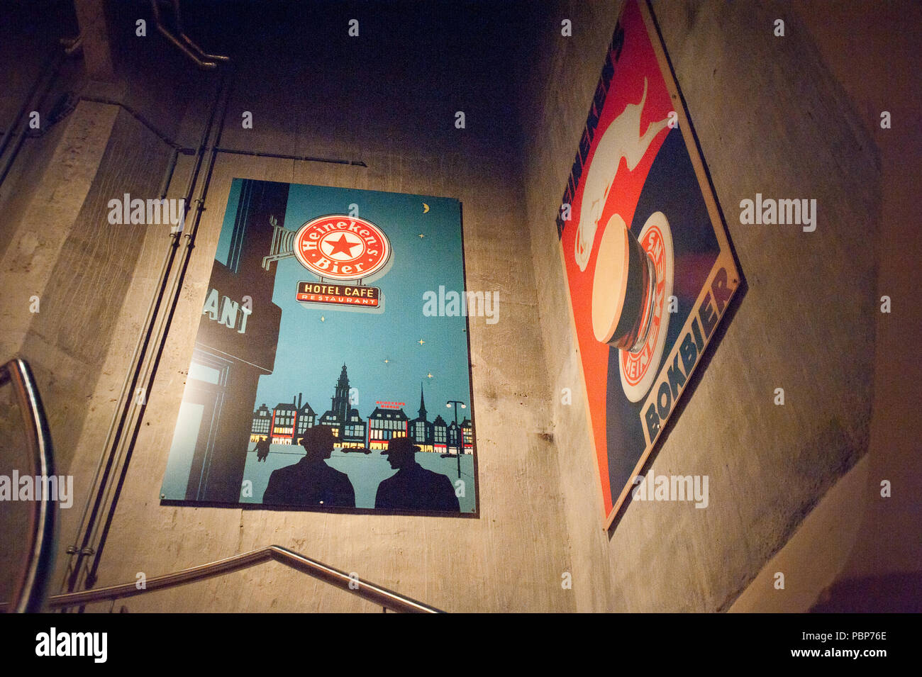 AMSTERDAM, NETHERLANDS - JUN 3, 2015: Old posters in the Heineken ...