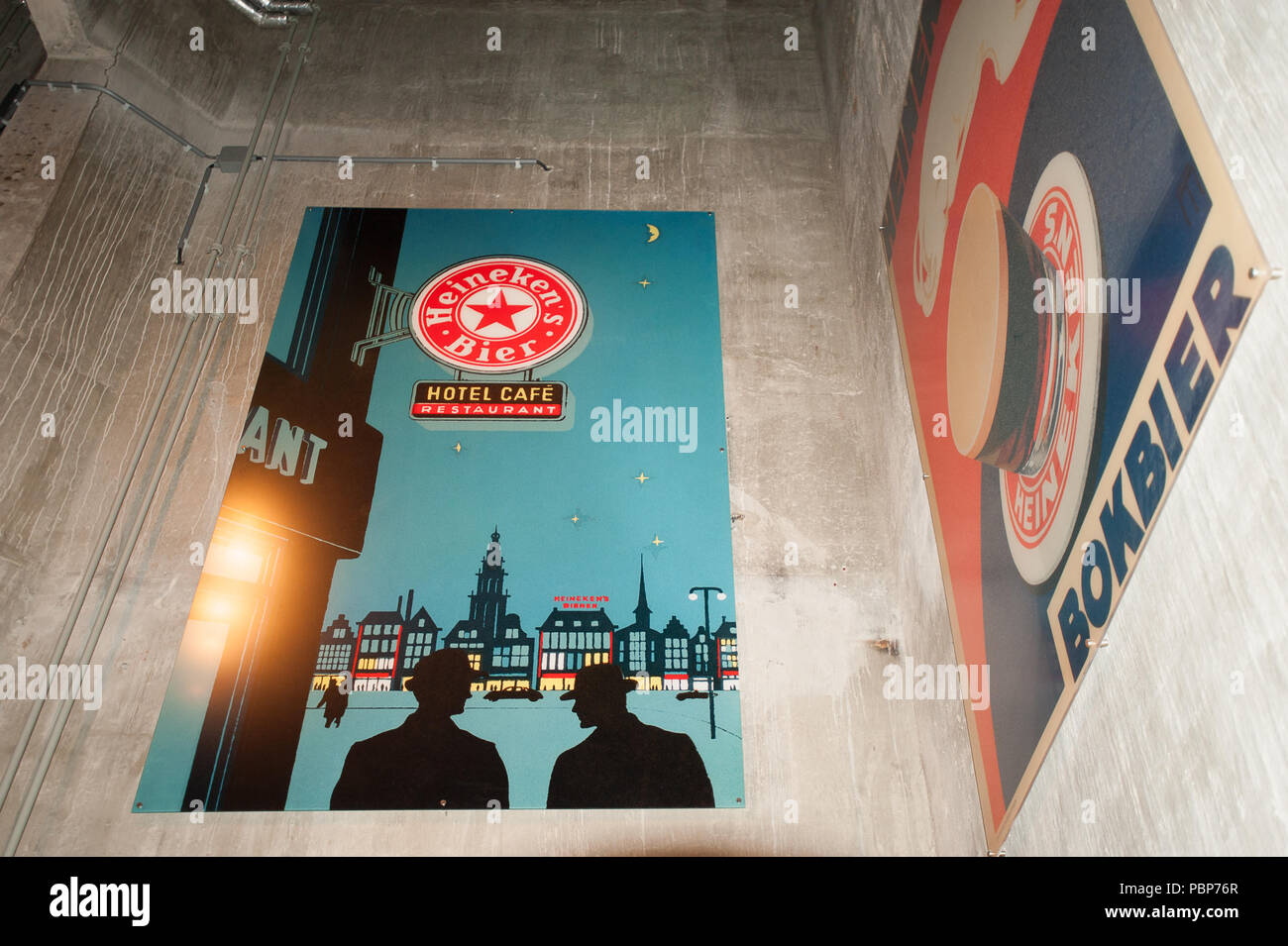 AMSTERDAM, NETHERLANDS - JUN 3, 2015: Old posters in the Heineken ...