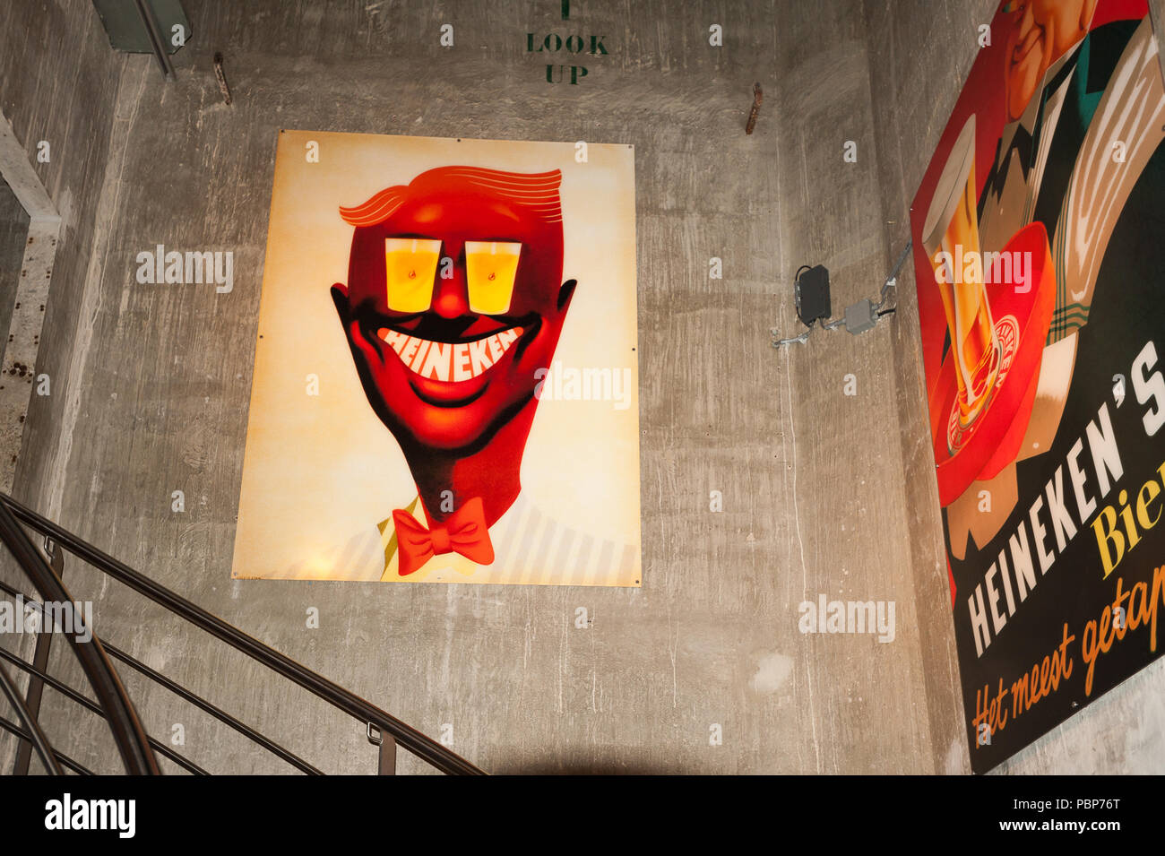 AMSTERDAM, NETHERLANDS - JUN 3, 2015: Old posters in the Heineken ...