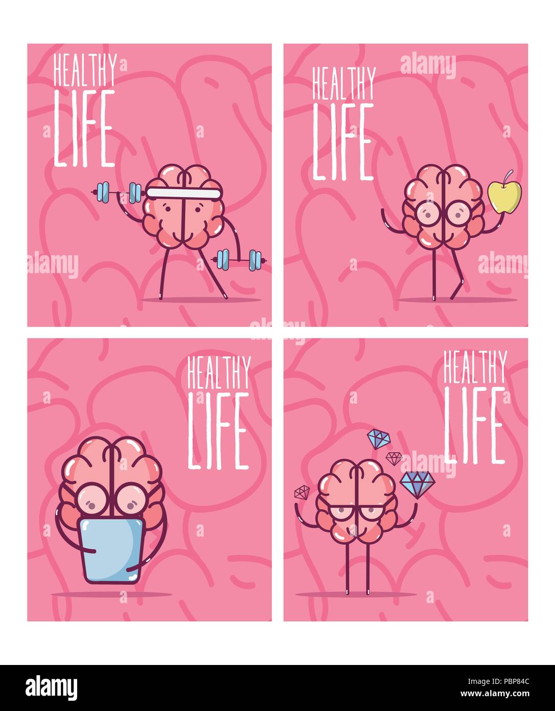 Set of brain cartoons card Stock Vector Image & Art - Alamy