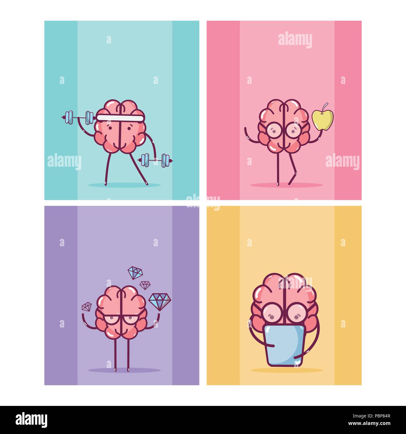 Set of brain cartoons card Stock Vector Image & Art - Alamy