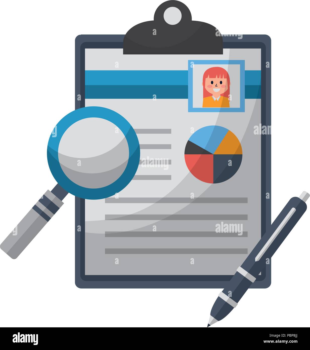 office clipboard fountain pen magnifying glass vector illustration ...