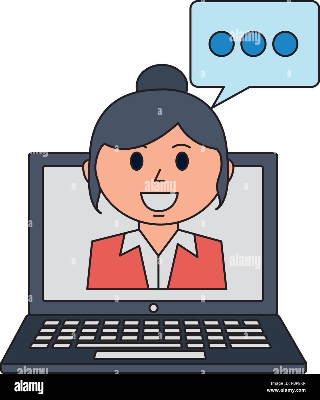 business woman employee chat bubble laptop vector illustration Stock ...