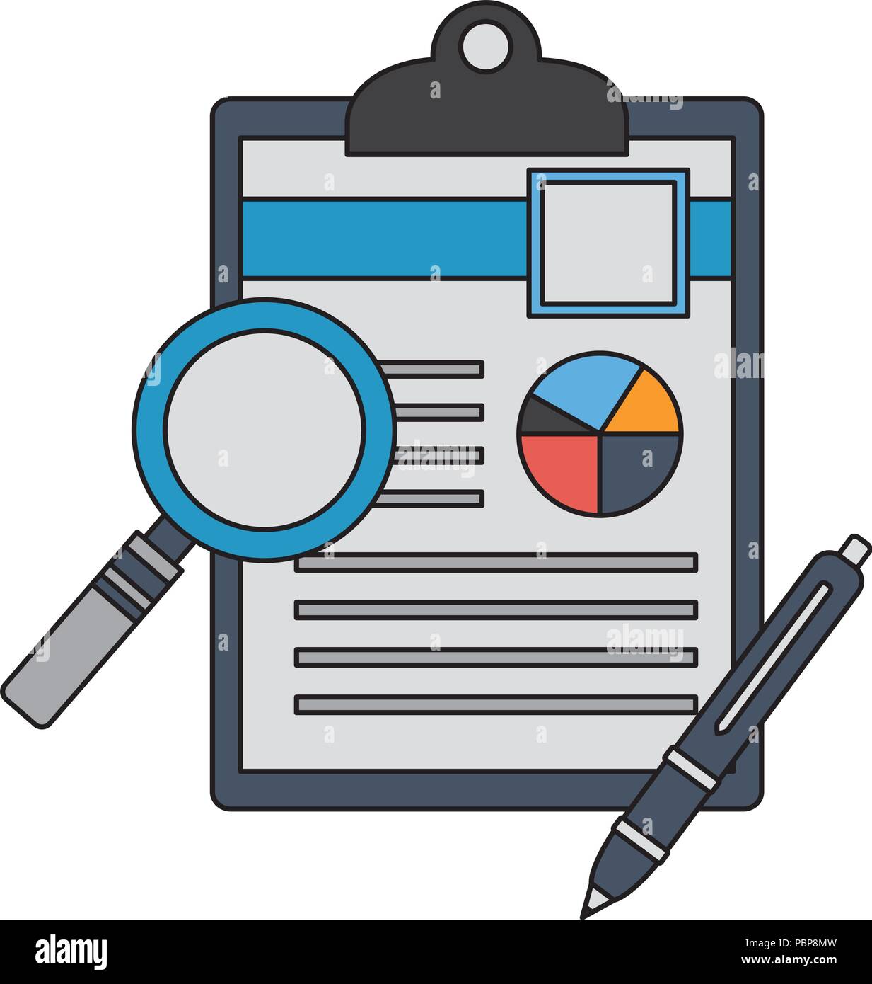 office clipboard fountain pen magnifying glass vector illustration ...