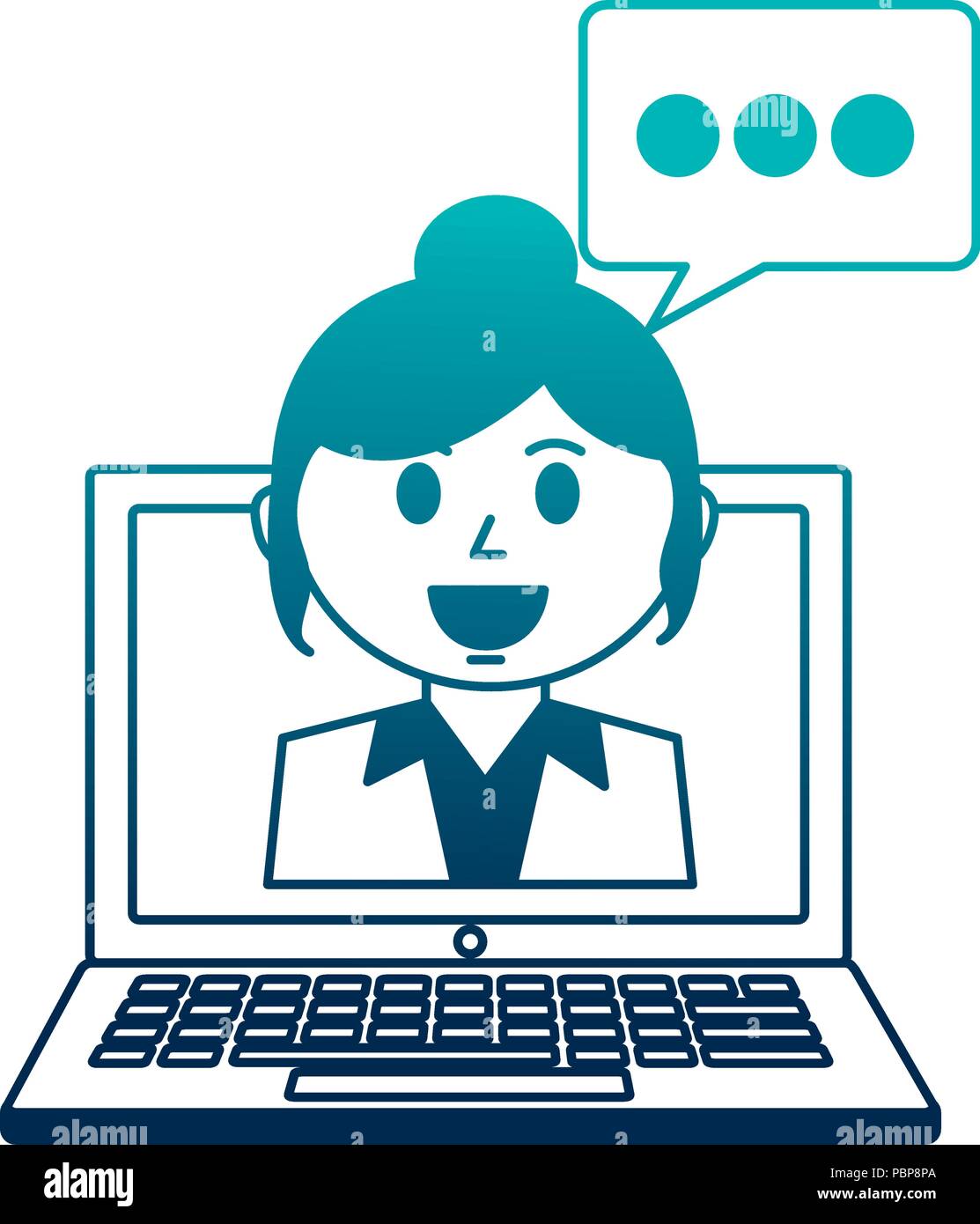 business woman employee chat bubble laptop vector illustration Stock ...