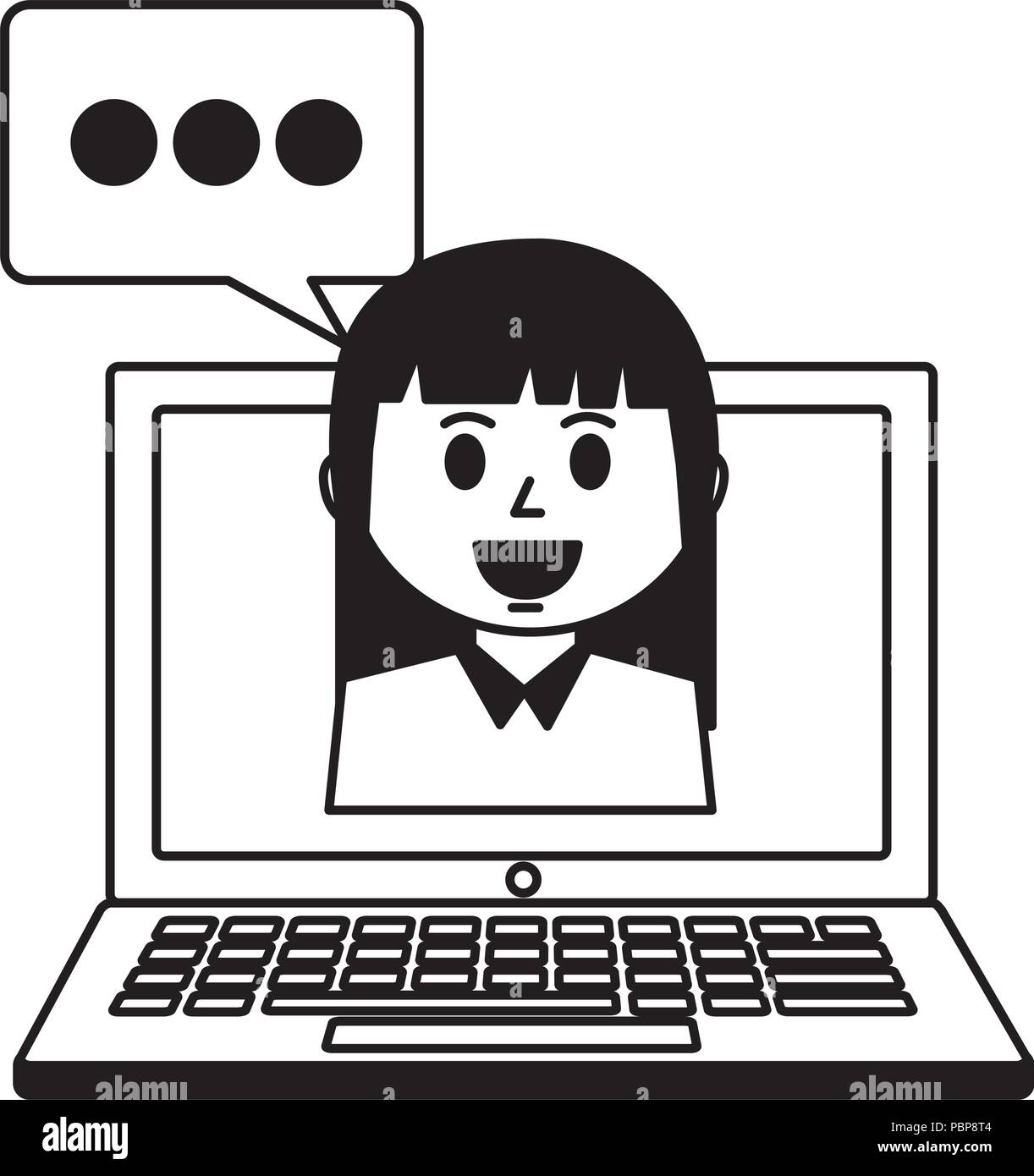 business woman employee chat bubble laptop vector illustration Stock ...